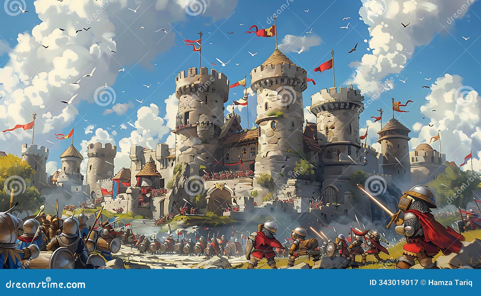 Battle Scene Of Medieval Warrior With Steel Armor And Helmet Costume In ...