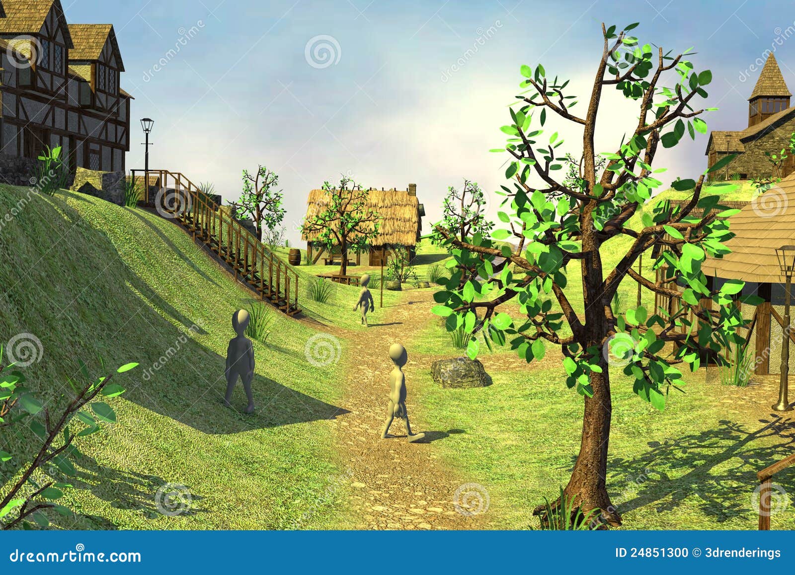 Cartoon Characters in Medieval Village - Houses an Stock Illustration ... Cartoon Characters in Medieval Village - Houses an Stock Illustration ...