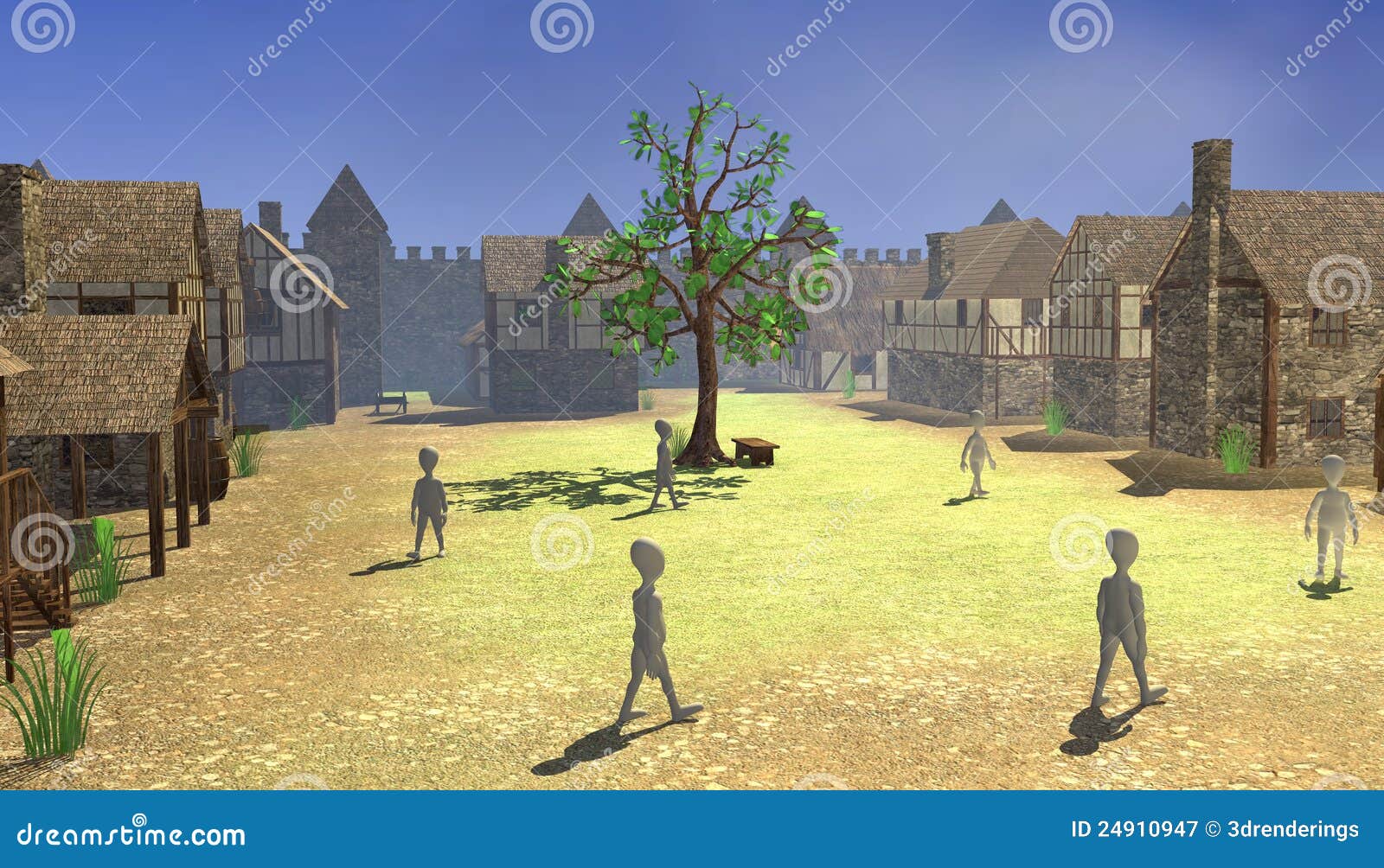 Cartoon Characters in Medieval Village - Walking O Stock Illustration ...