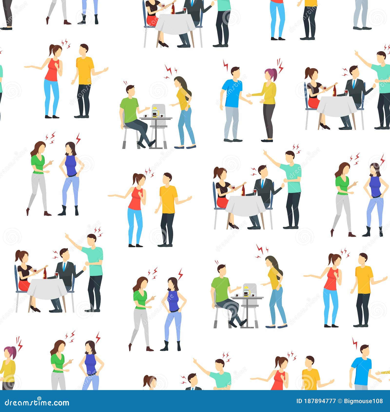 Cartoon Characters People Different Conflict Seamless Pattern ...