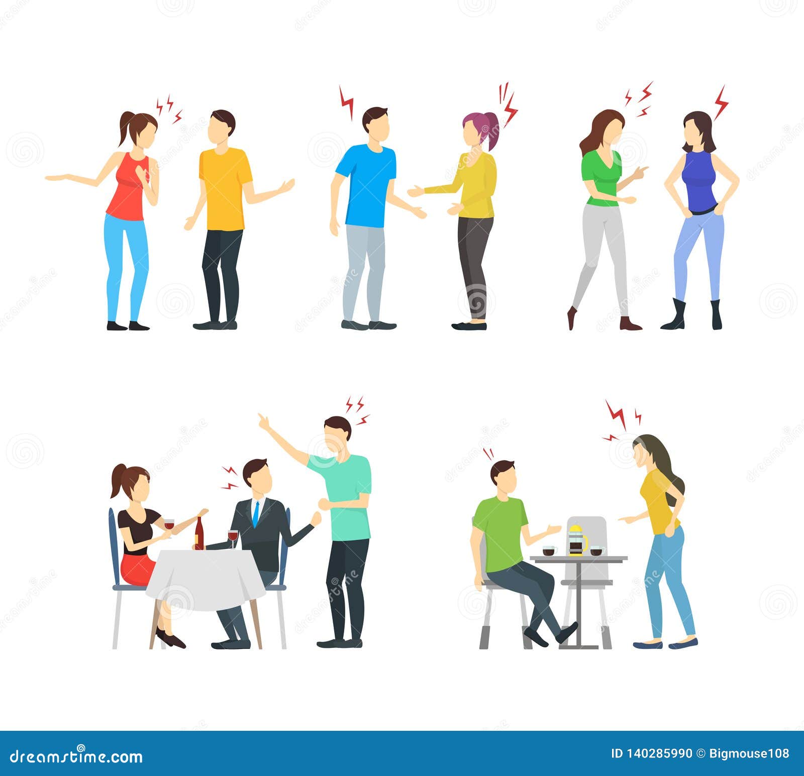 Cartoon Characters People Different Conflict Set. Vector Stock Vector ...