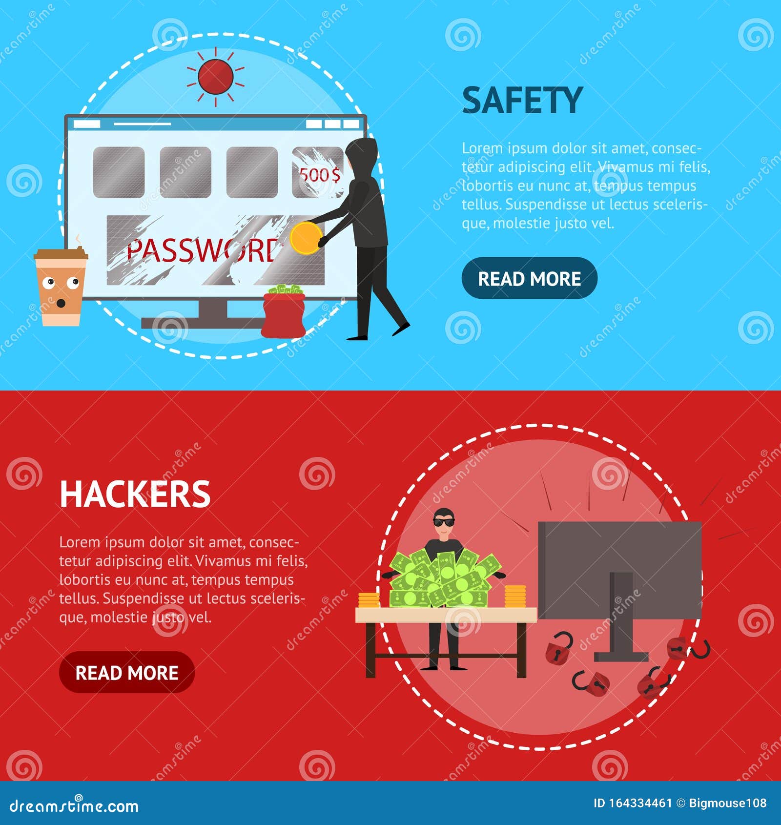 Cartoon Characters People Internet Hackers Banner Horizontal Set Vetor ...