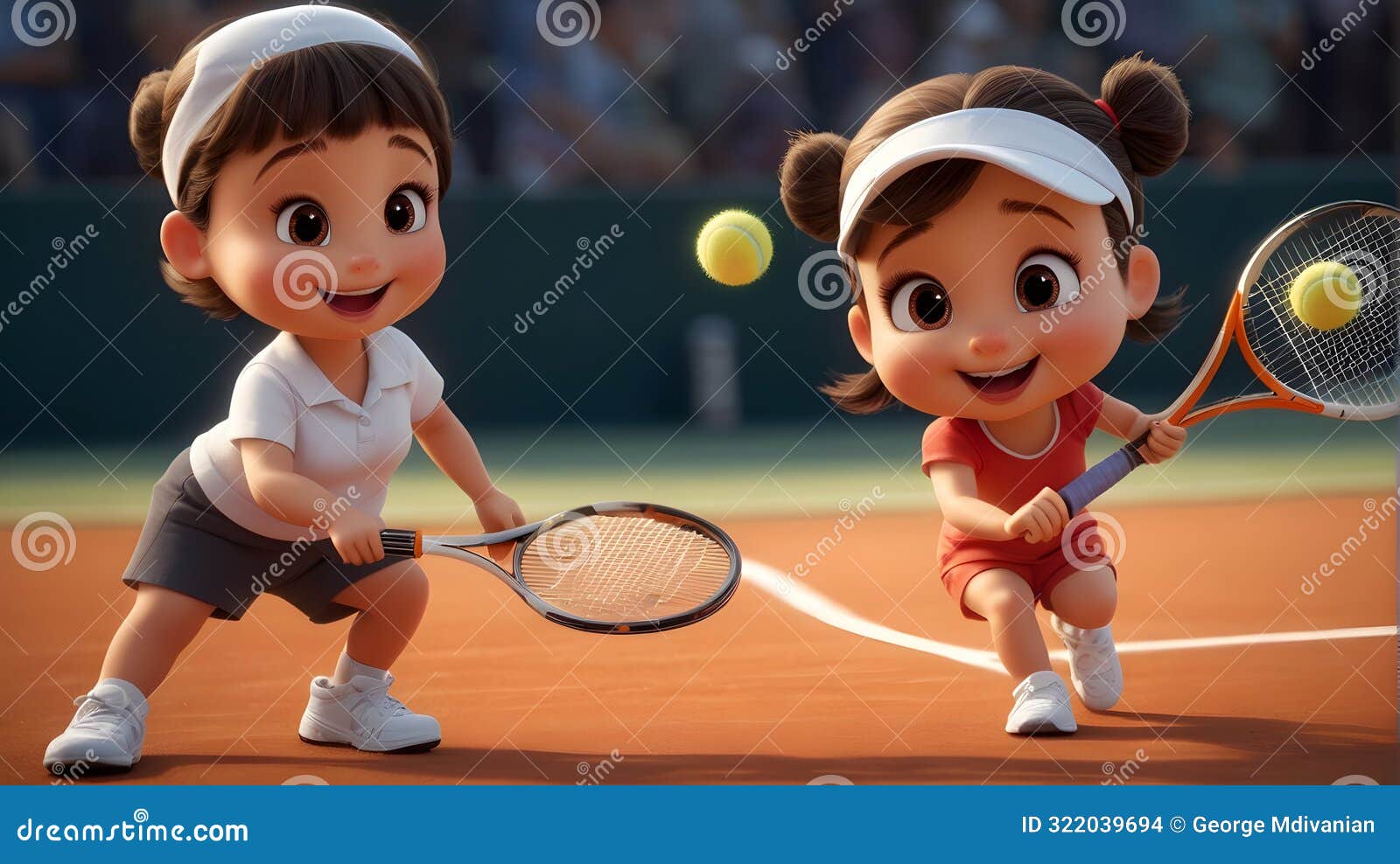 Cartoon Characters Playing Tennis Game Stock Illustration ...