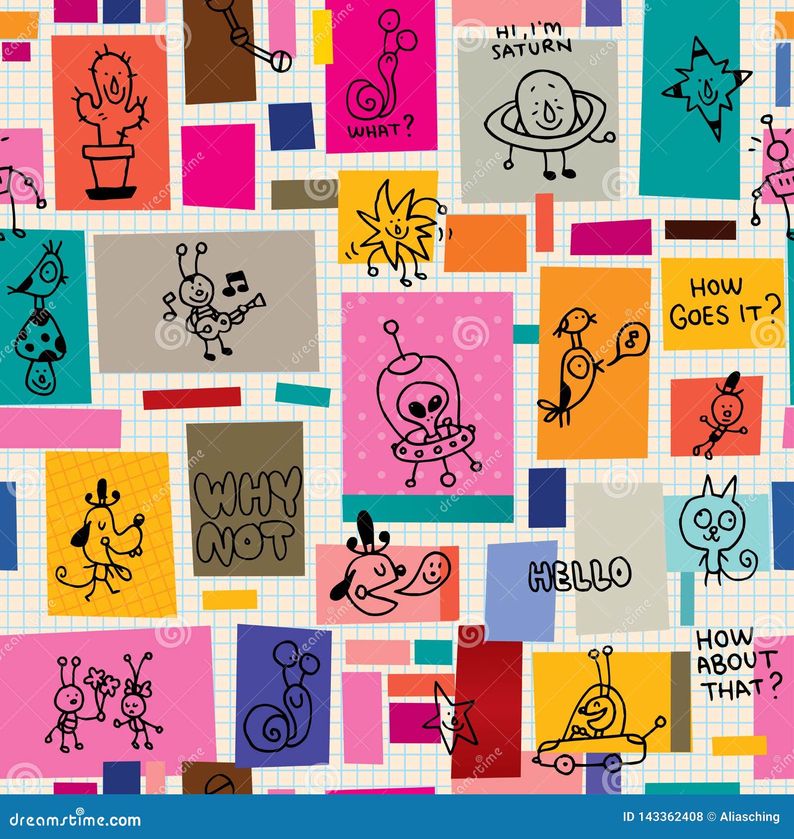 Cartoon Characters Seamless Pattern Stock Vector - Illustration of ...