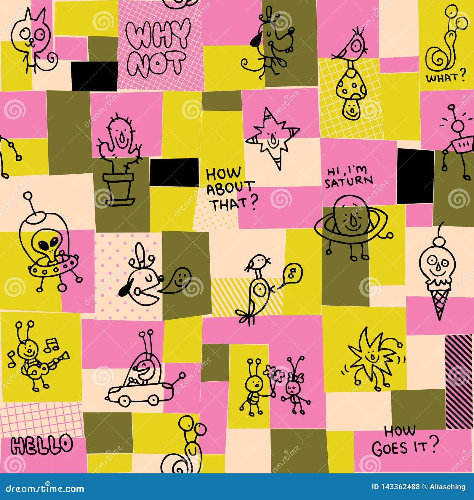 Cartoon Characters Seamless Pattern Stock Vector - Illustration of ...