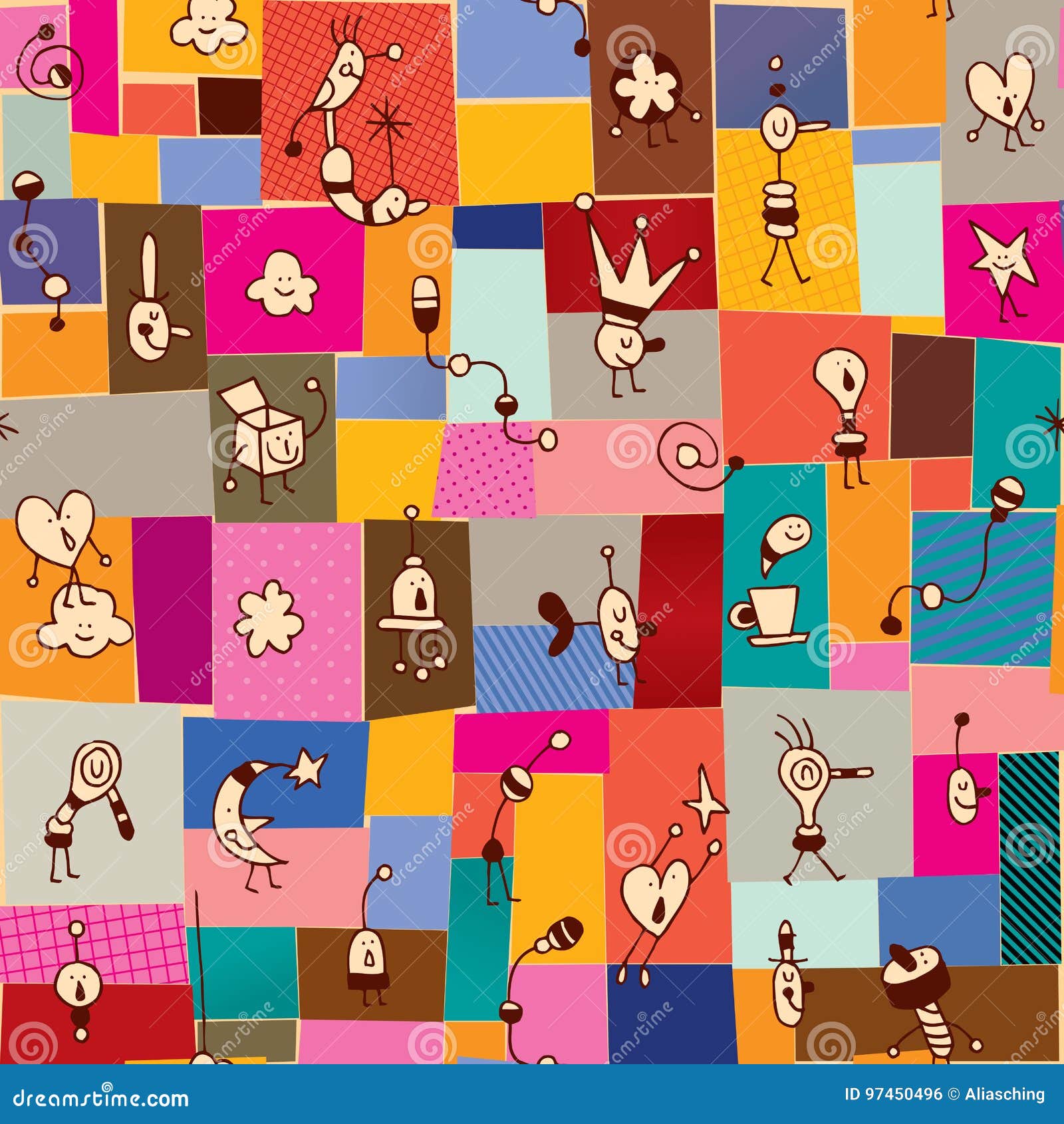 Cartoon Characters Seamless Pattern Stock Vector - Illustration of ...