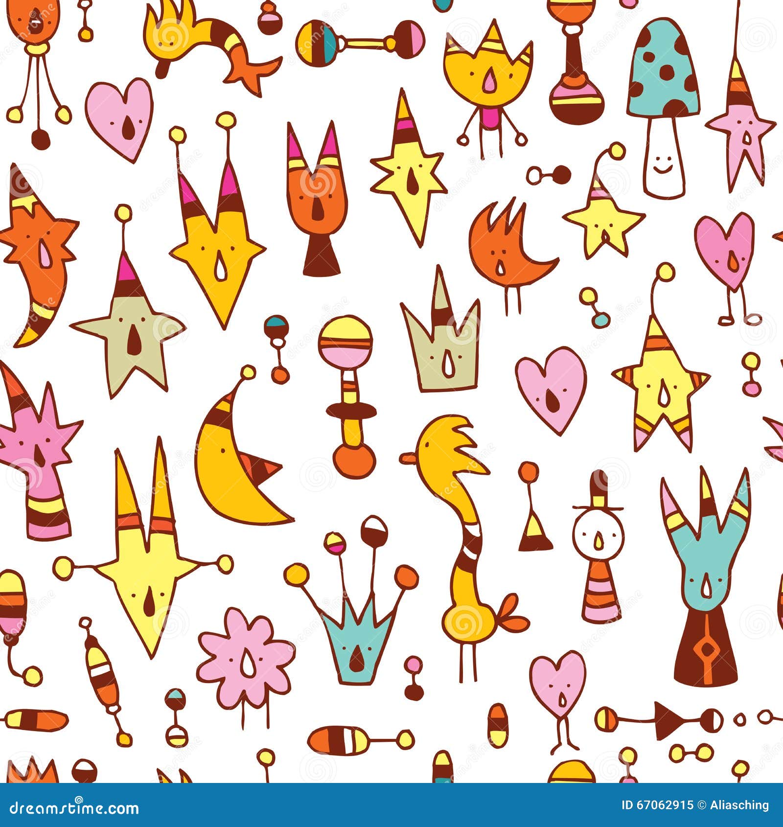Cartoon Characters Seamless Pattern Stock Vector - Illustration of hand ...