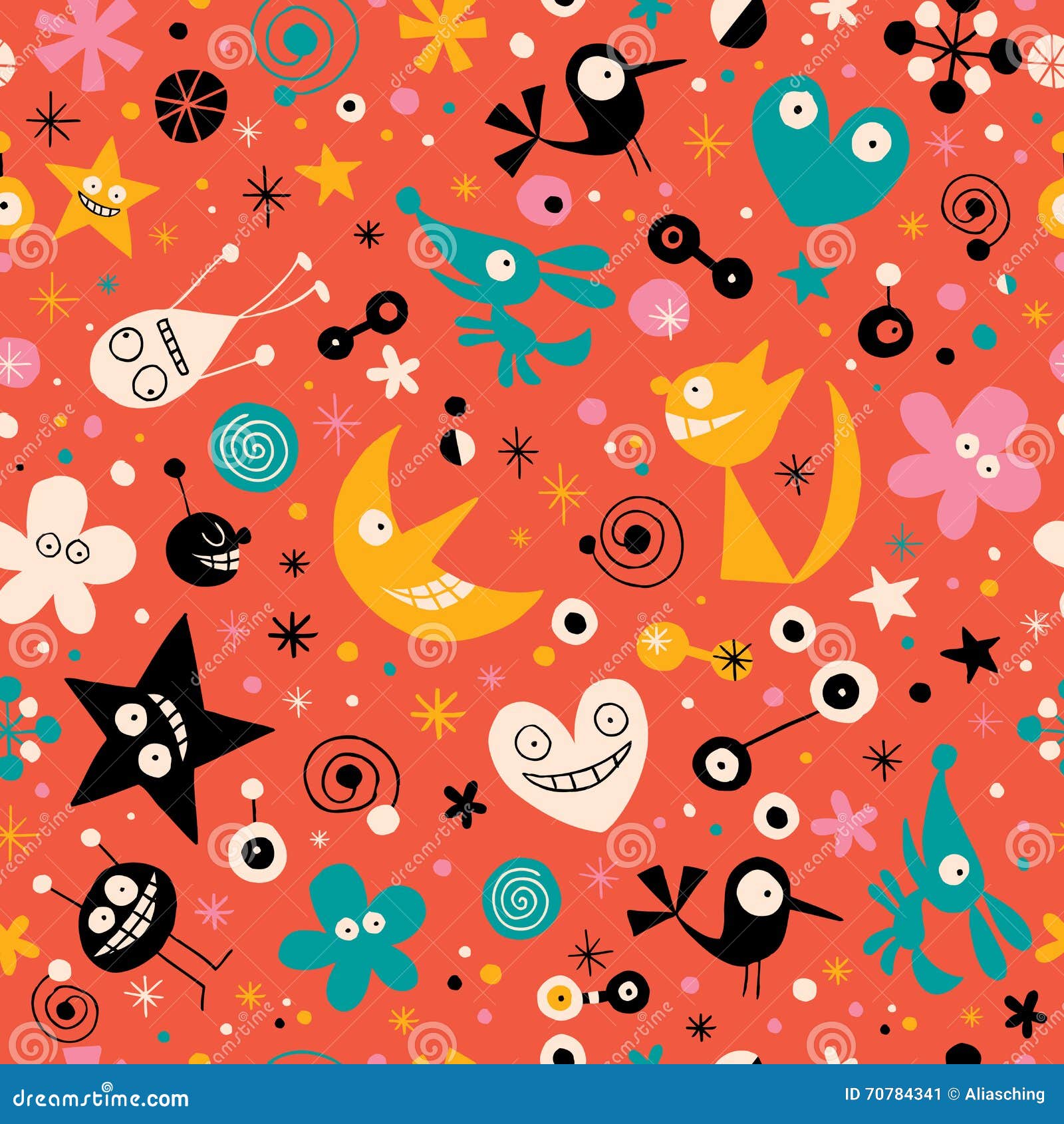 Cartoon Characters Seamless Pattern Stock Vector - Illustration of ...