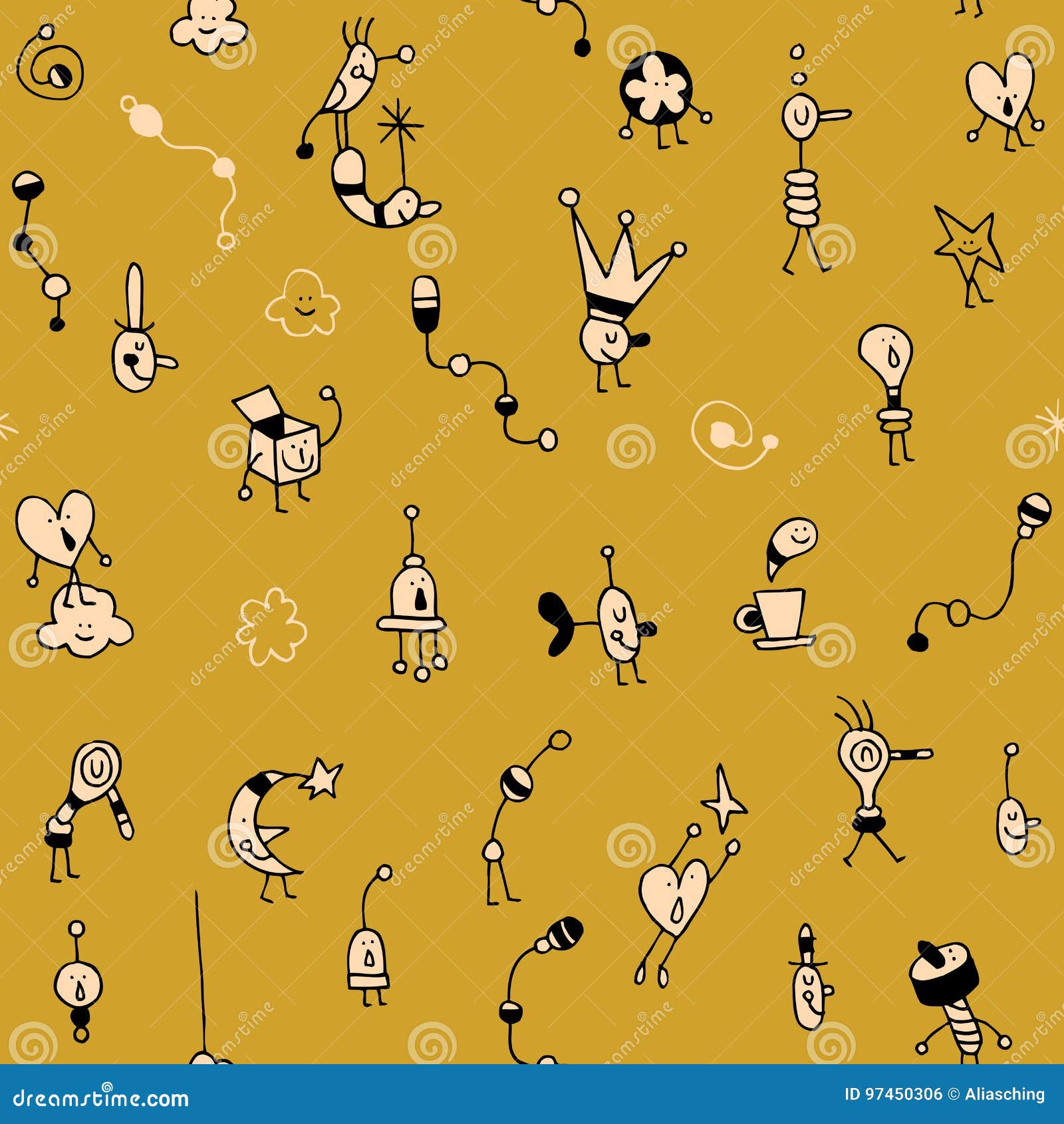 Cartoon Characters Seamless Pattern Stock Vector - Illustration of hand ...