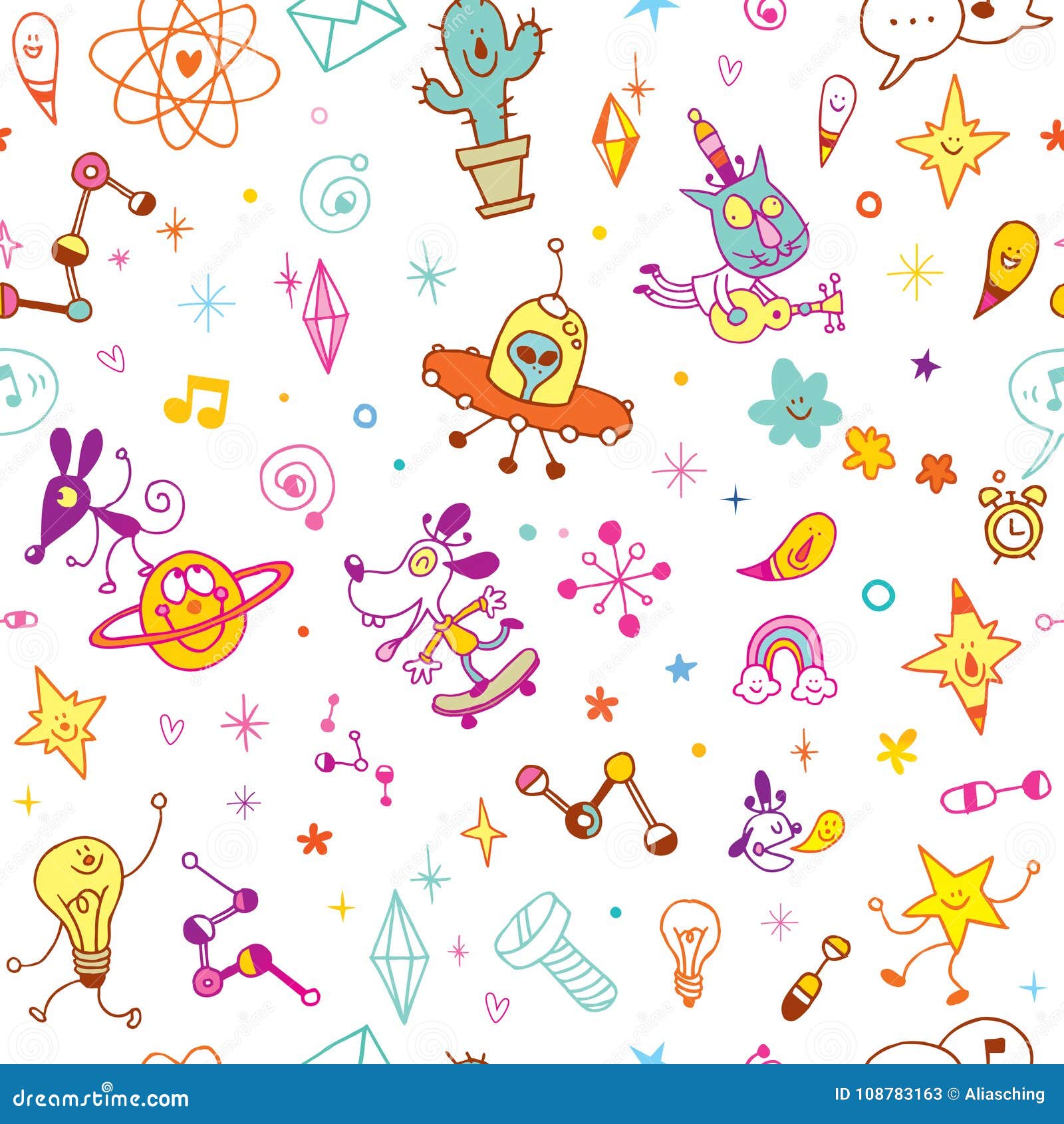 Cartoon Characters Seamless Pattern Stock Vector - Illustration of ...