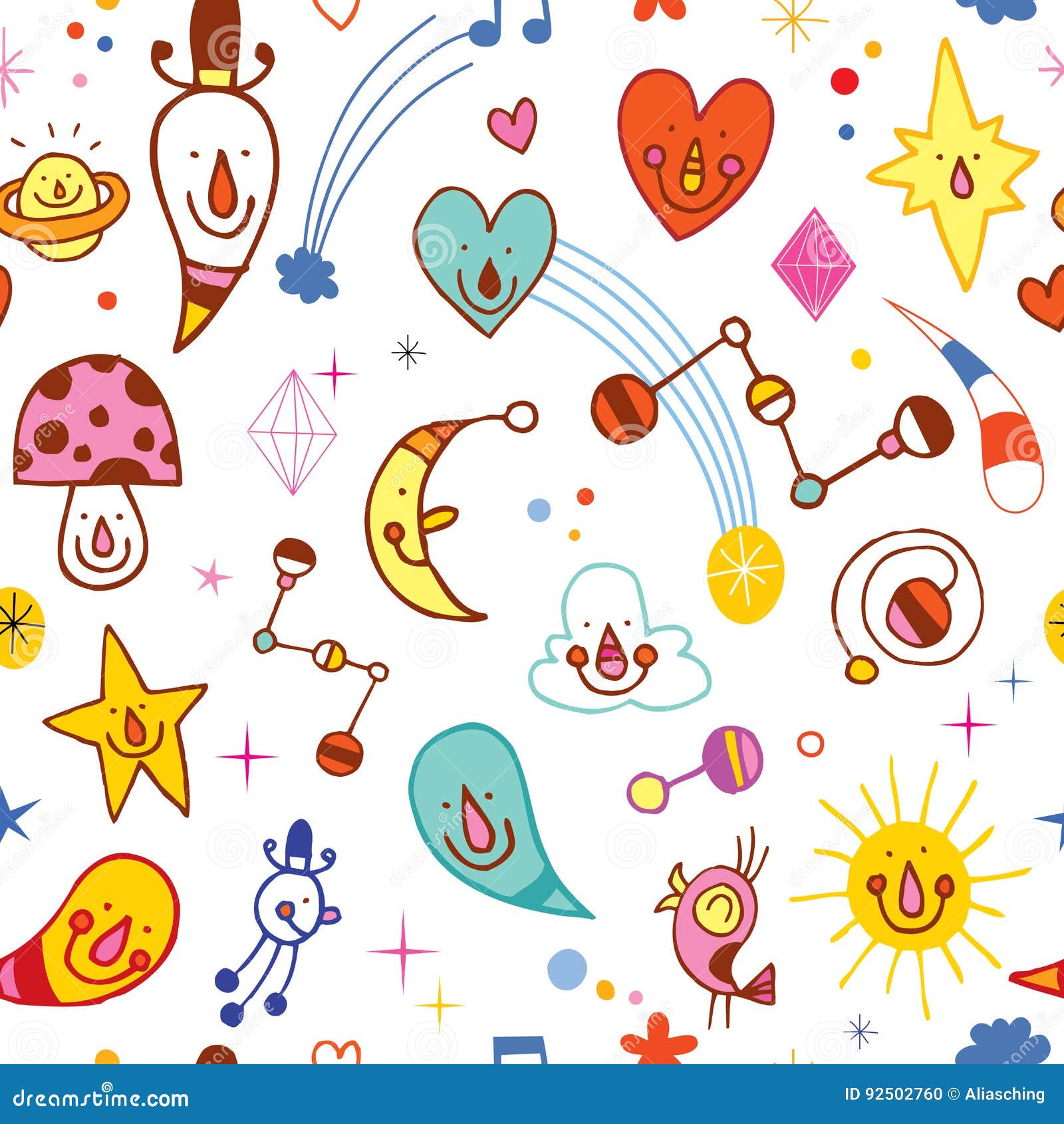 Cartoon Characters Seamless Pattern Stock Vector - Illustration of ...