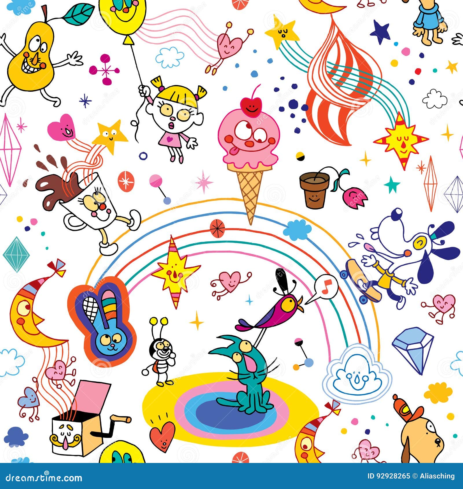Cartoon Characters Seamless Pattern Stock Vector - Illustration of ...