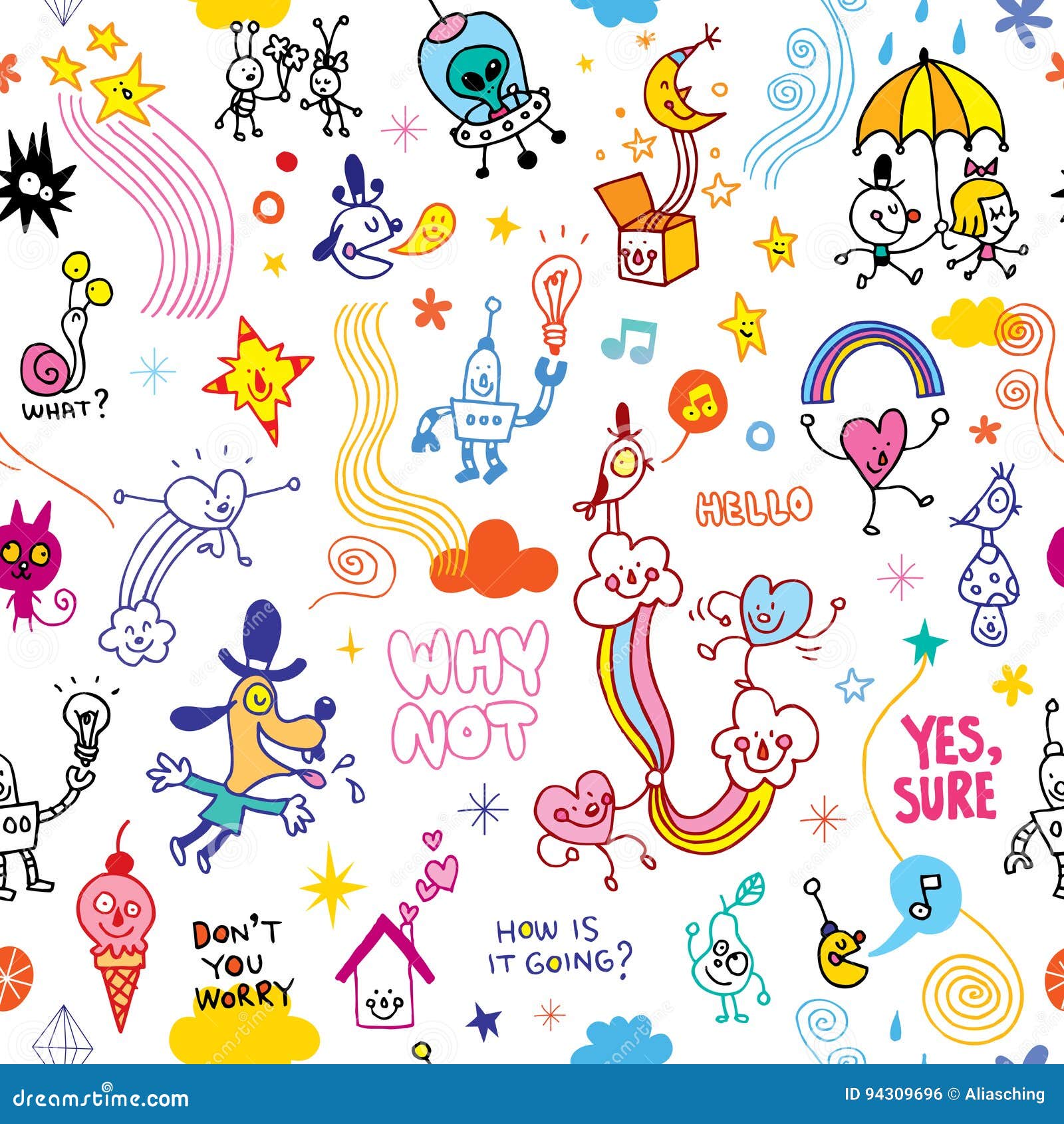 Cartoon Characters Seamless Pattern Stock Vector - Illustration of ...