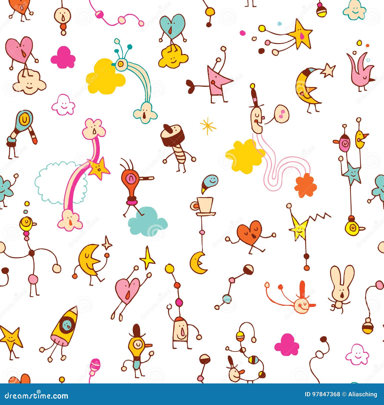 Cartoon Characters Seamless Pattern Stock Vector - Illustration of ...