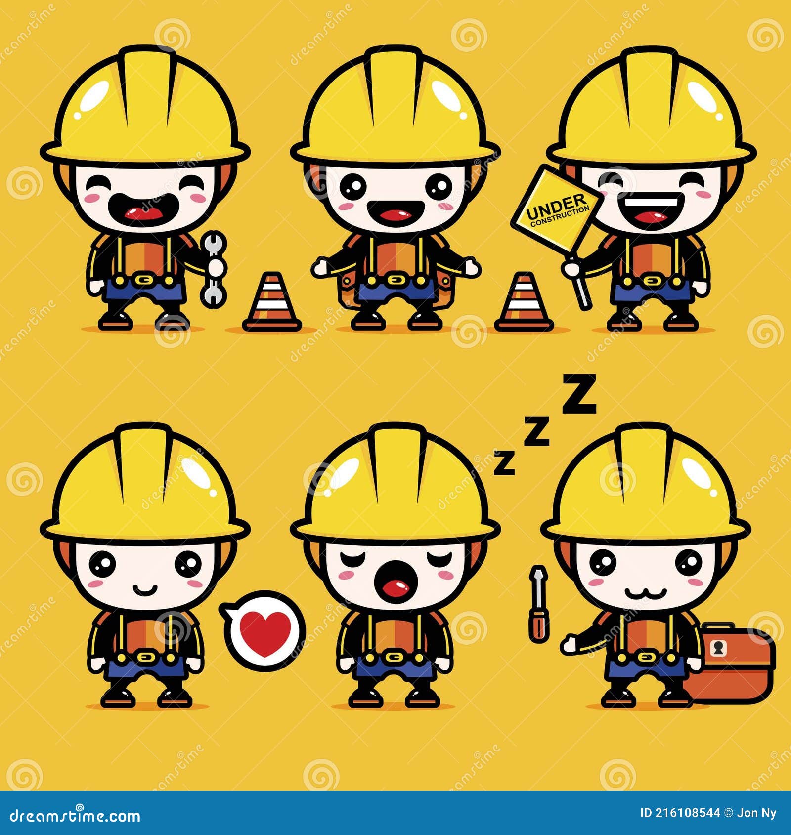 Cartoon Characters Set Bundle of Cute Boys into Construction Workers ...
