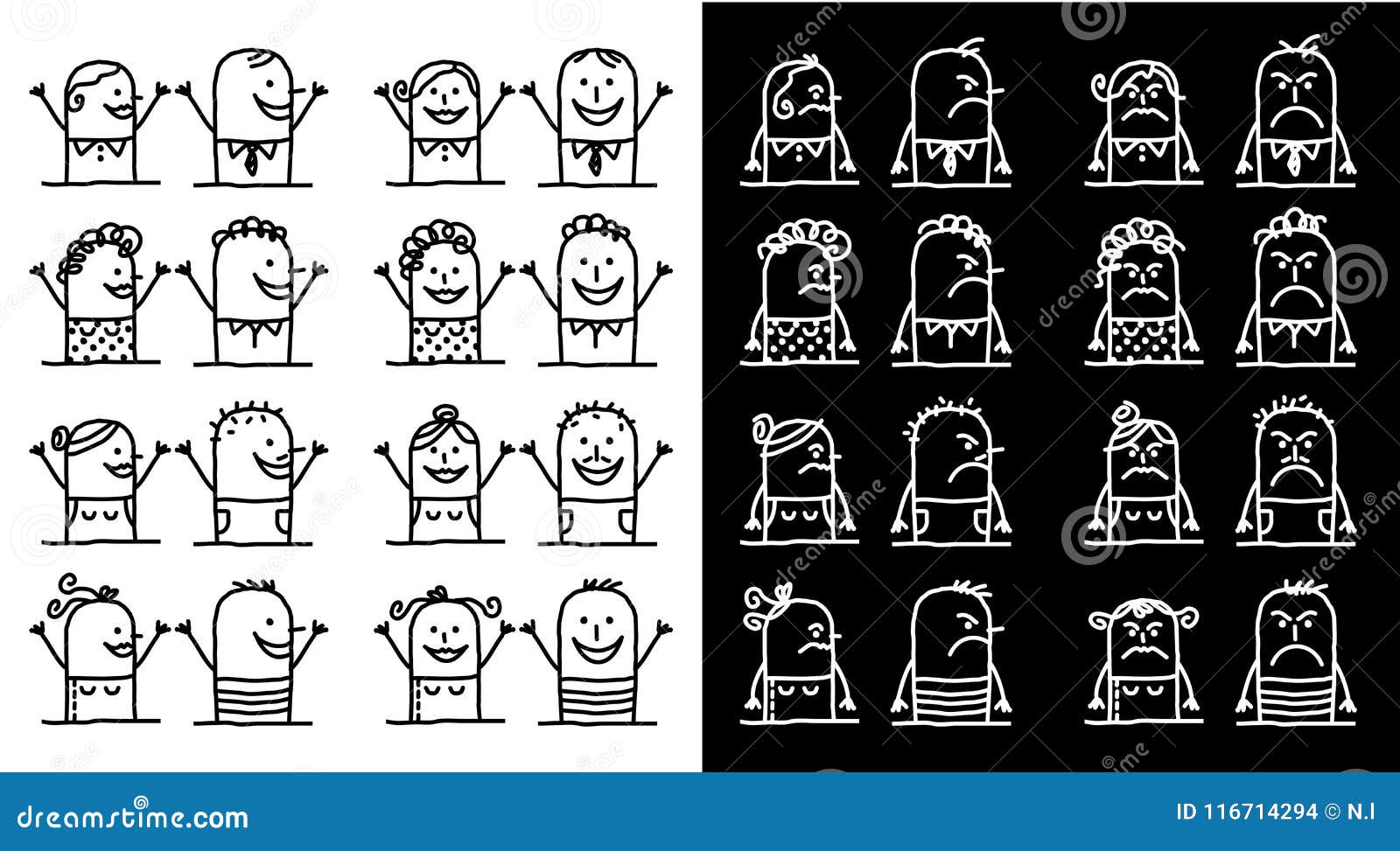 Cartoon Characters Set - Positive And Negative People Vector ...