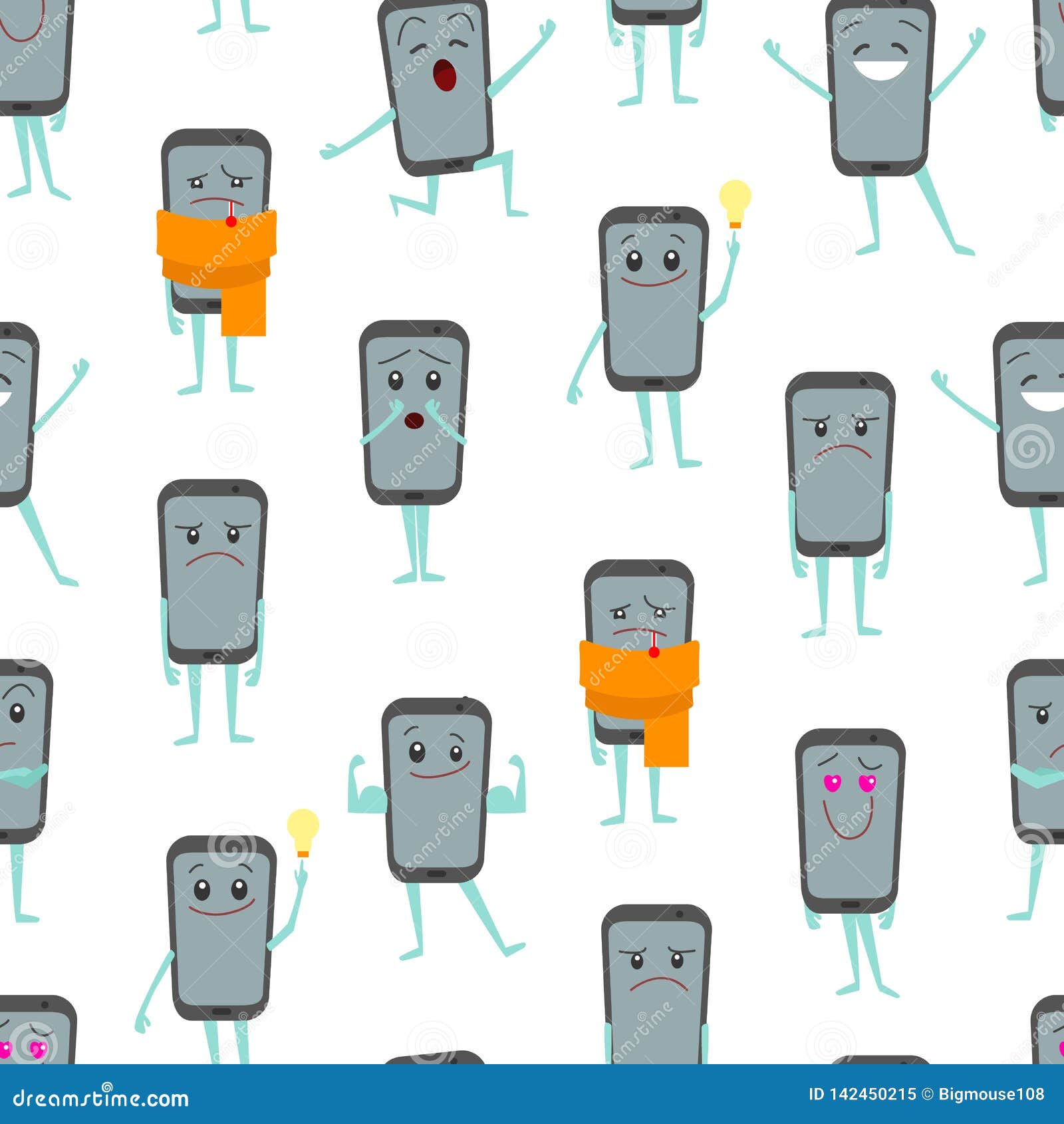Cartoon Characters Smartphones Seamless Pattern Background. Vector ...