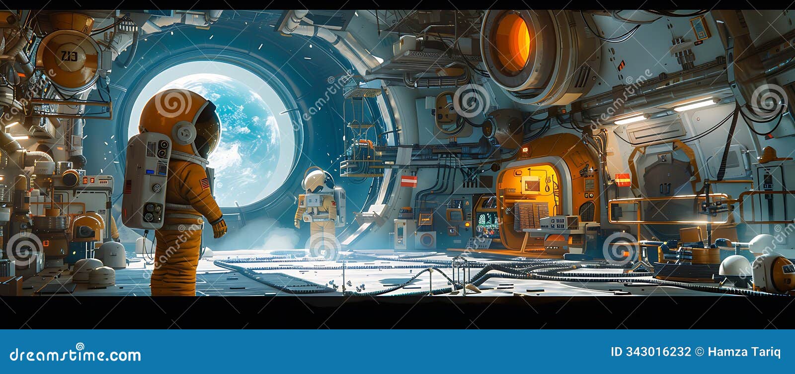 Cartoon Characters in a Space Station Exploration Stock Illustration - Illustration of toonjump ...