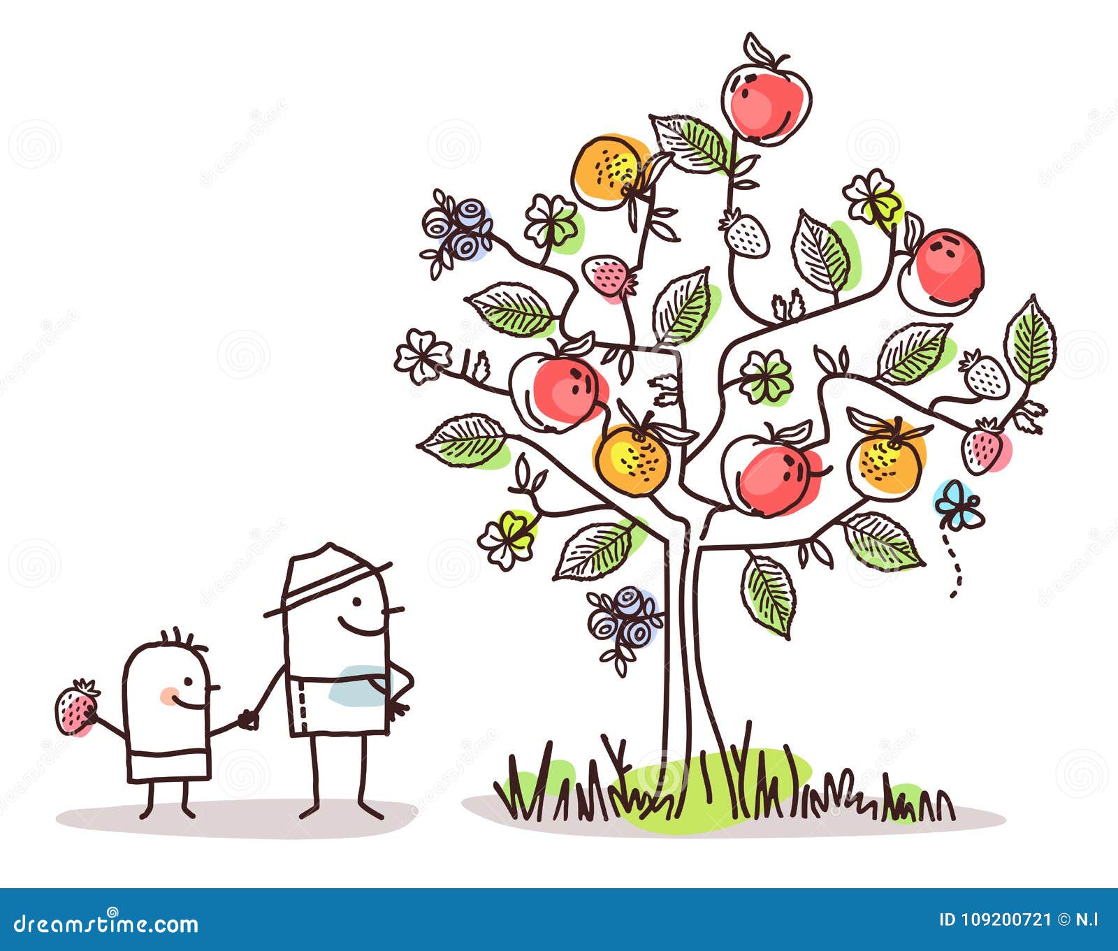 Cartoon Characters and Summer Tree Stock Vector - Illustration of ...