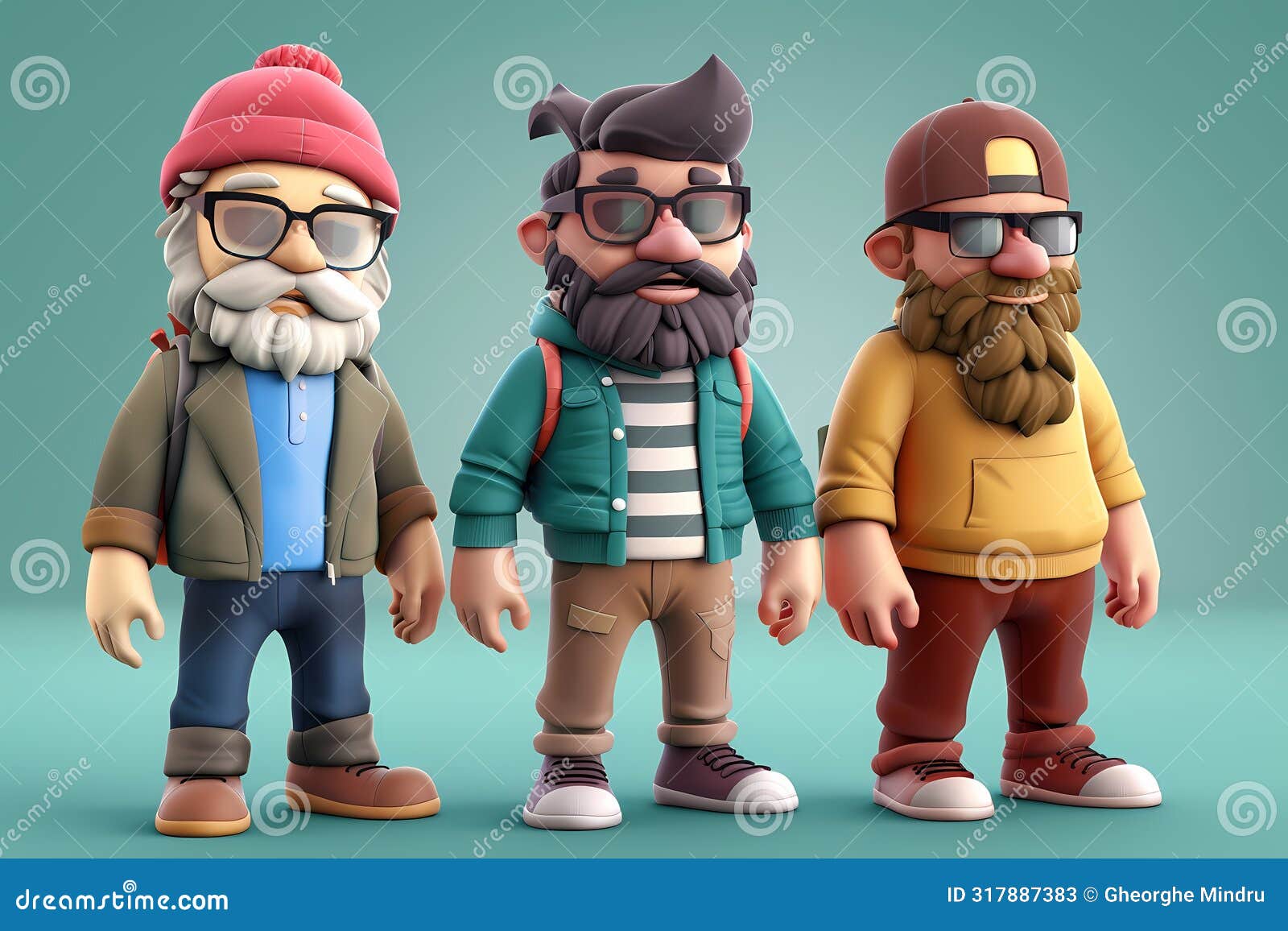 Cartoon Characters of Three People with Different Hair and Beards. Ai ...