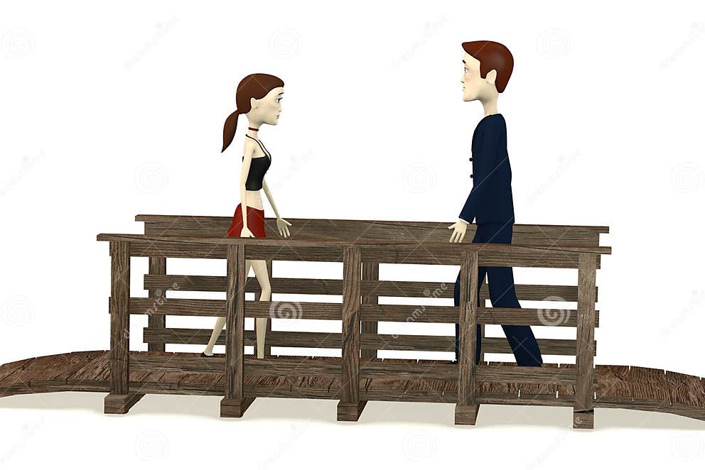 Cartoon Characters Walking on Bridge Stock Illustration - Illustration ...