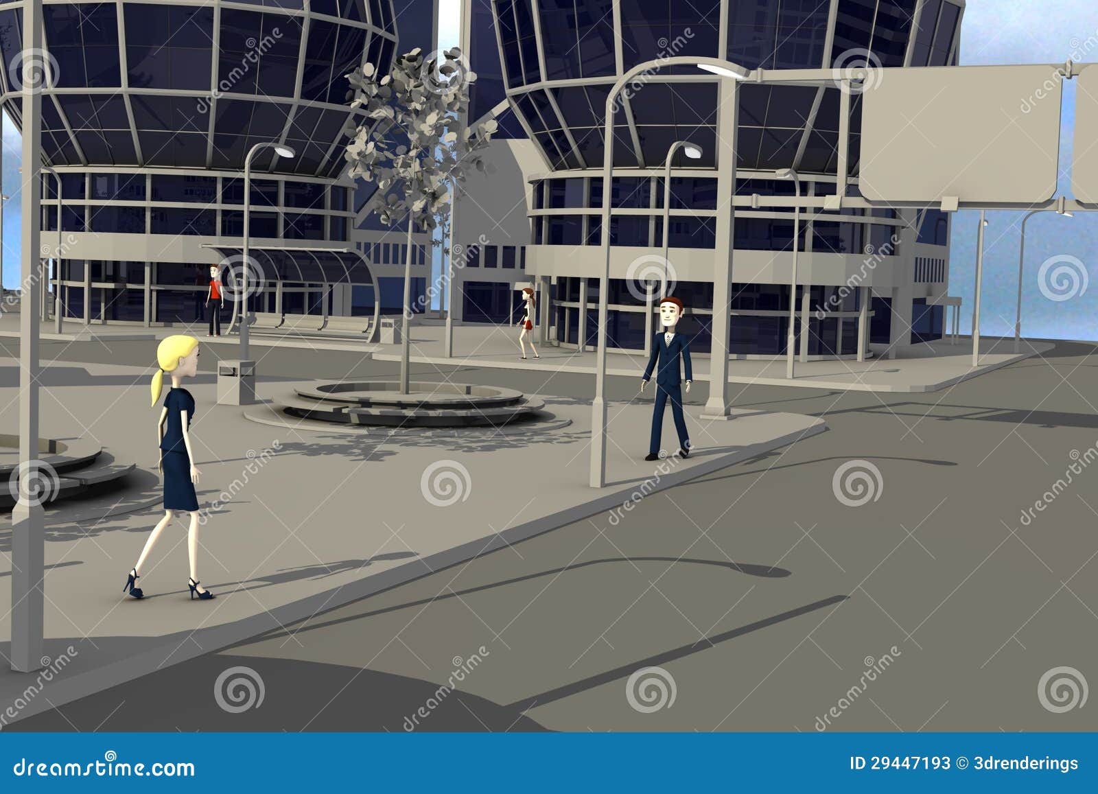 Cartoon Characters Walking in Modern City3 Stock Illustration ...
