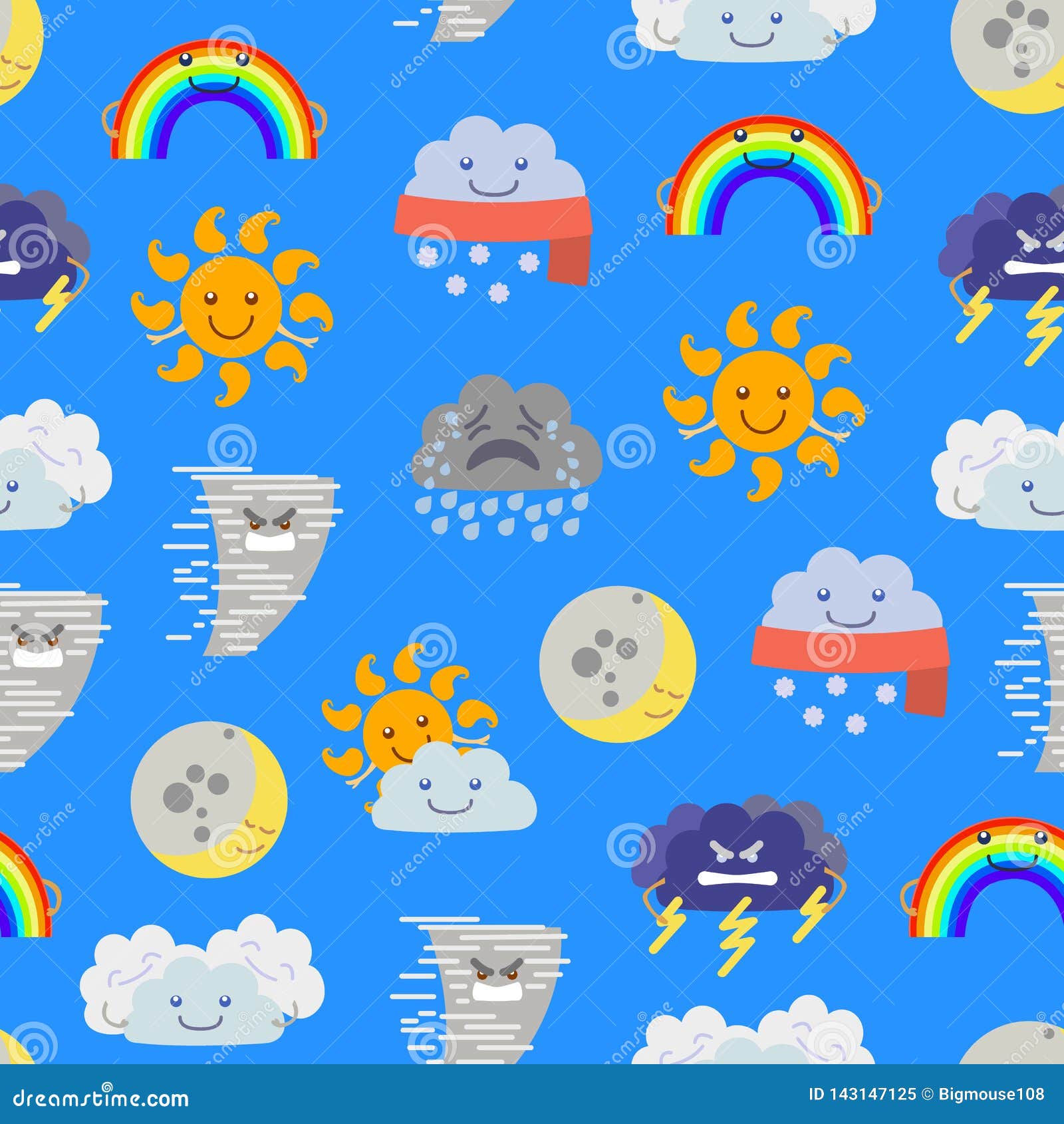 Cartoon Characters Weather Forecast Seamless Pattern Background. Vector ...