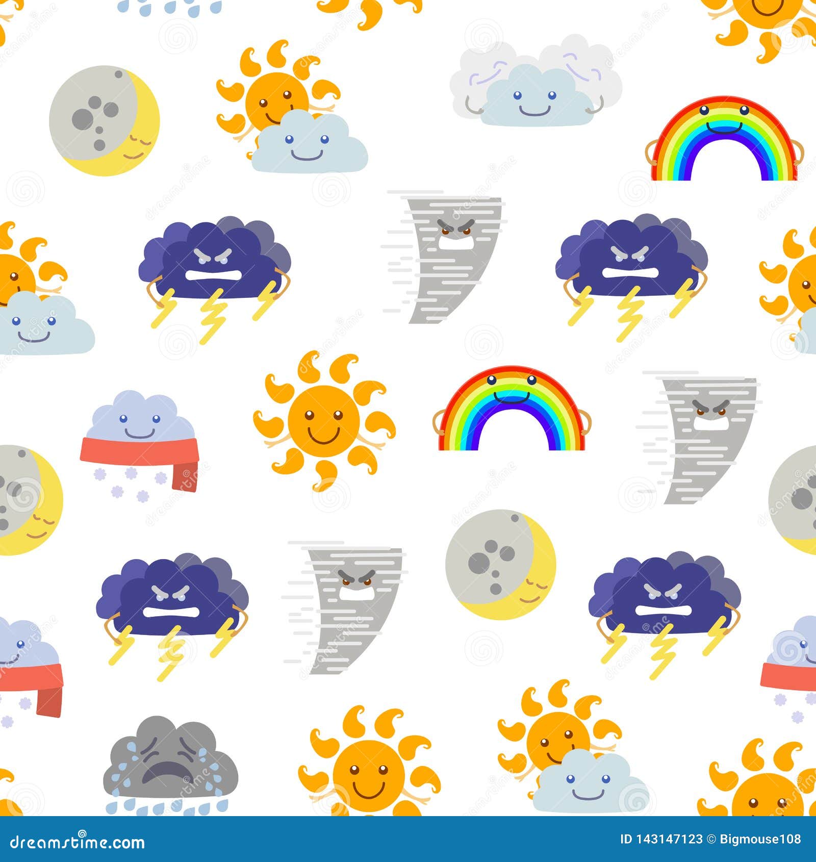 Cartoon Characters Weather Forecast Seamless Pattern Background. Vector ...