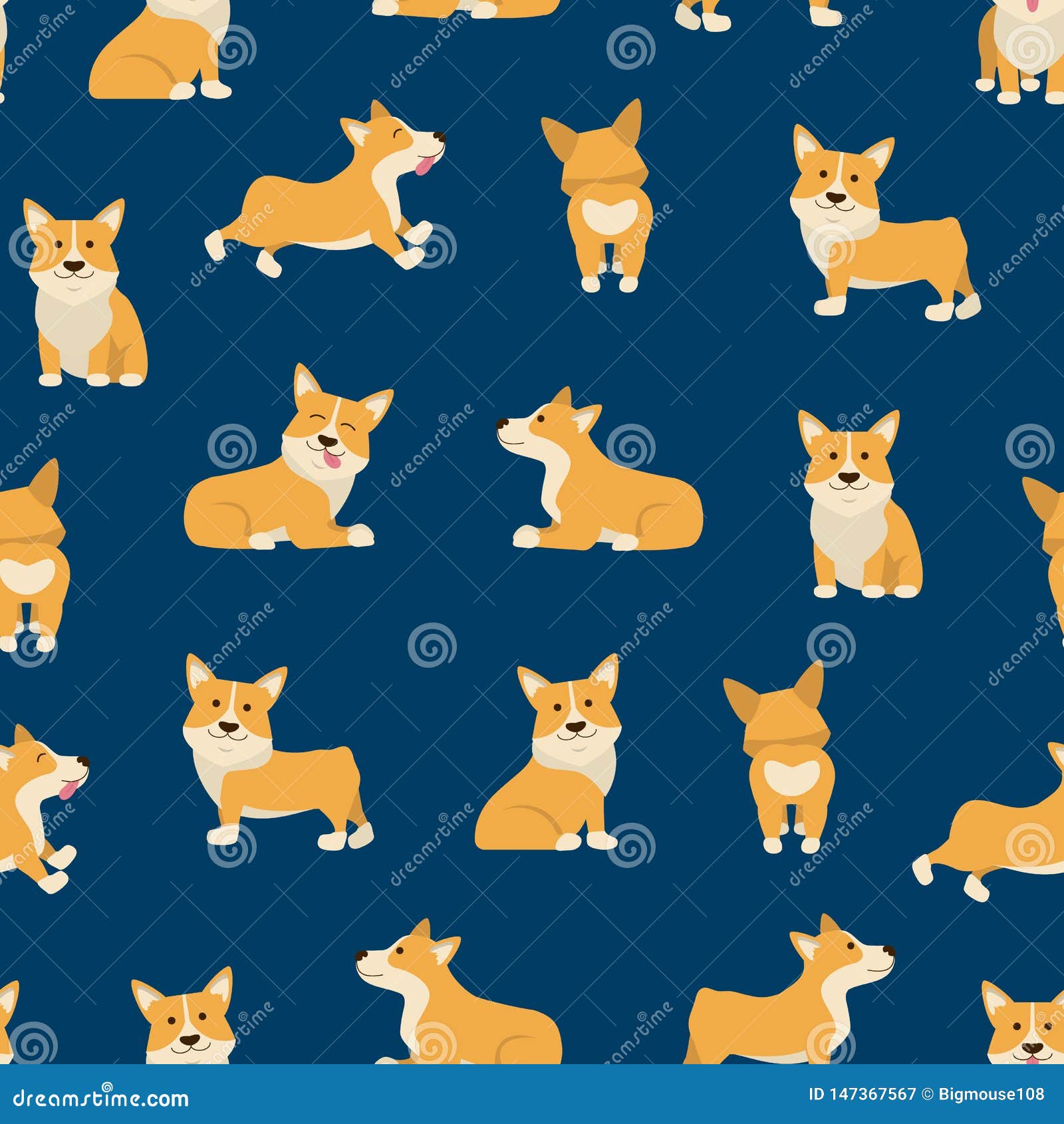 Cartoon Characters Welsh Corgi Seamless Pattern Background. Vector ...