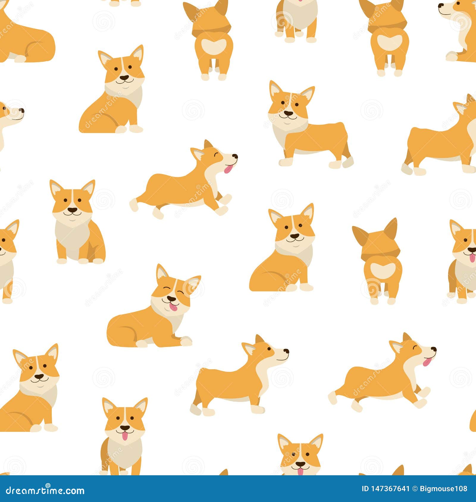 Cartoon Characters Welsh Corgi Seamless Pattern Background. Vector ...