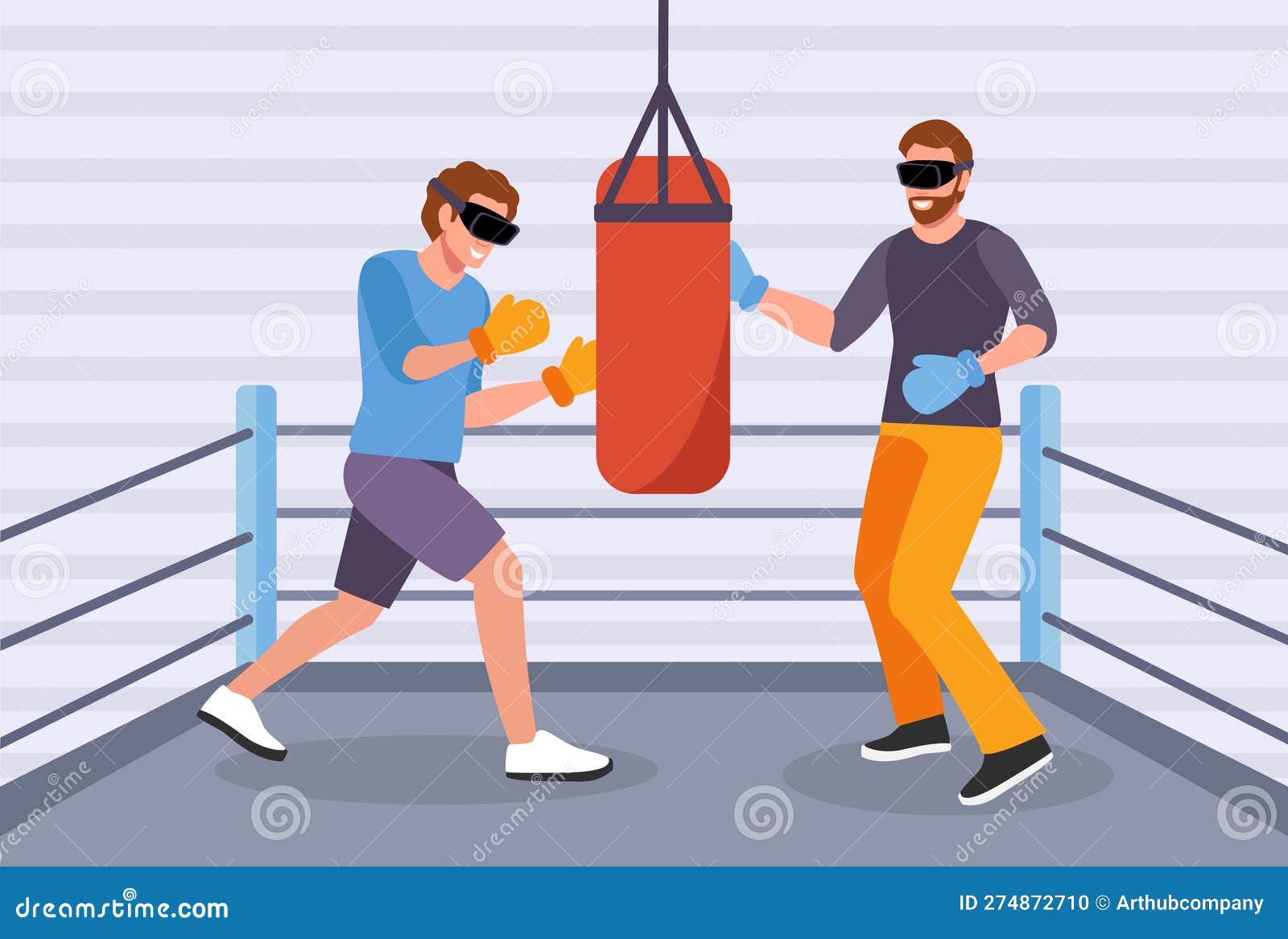Cartoon Characters of Young Men Boxing in VR Headsets Stock Vector ...