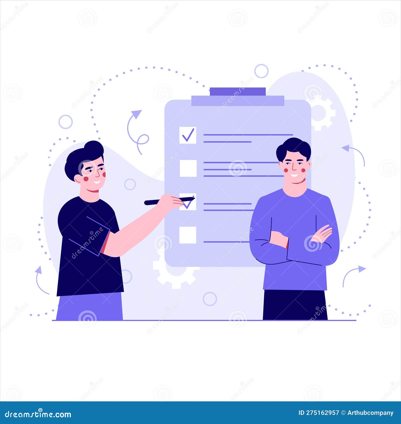 Cartoon Characters of Young Men Planning Their Working Schedule ...