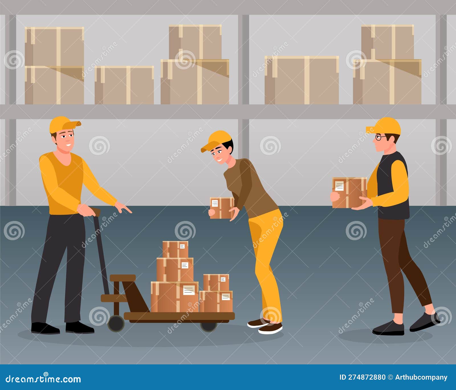 Cartoon Characters of Young Men Working in Delivery Service Stock ...