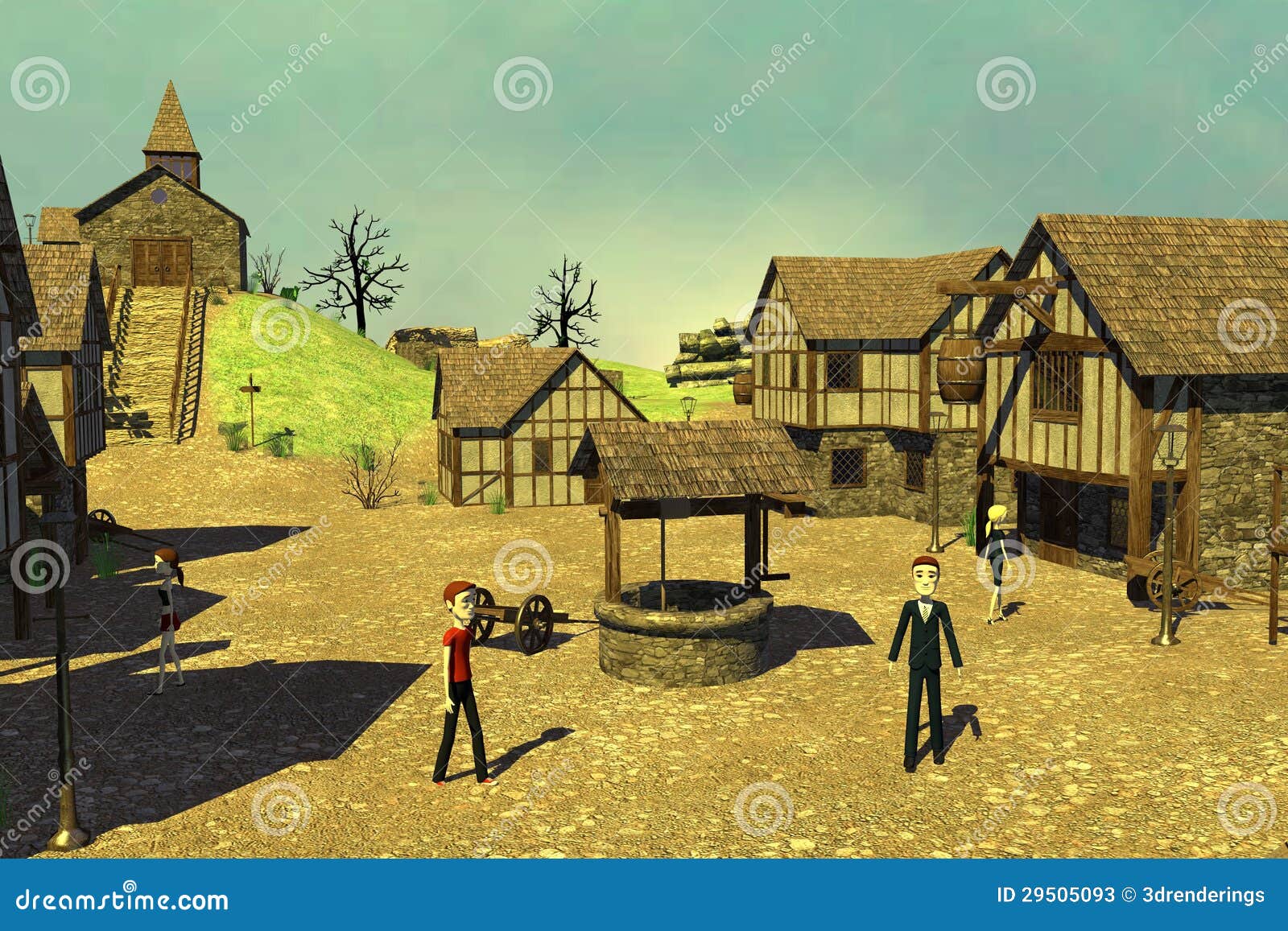 Cartoon Characters1 in Medieval Town Stock Illustration - Illustration ...