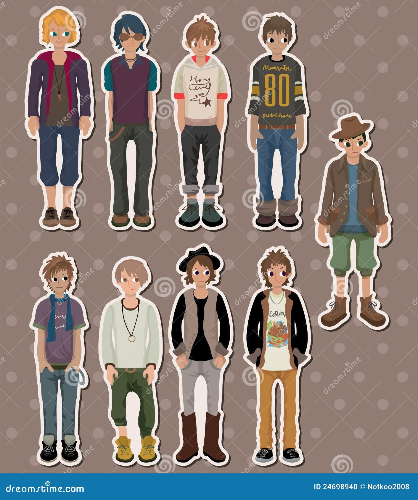 Cartoon Charming Young Man Stickers Stock Vector - Illustration of ...