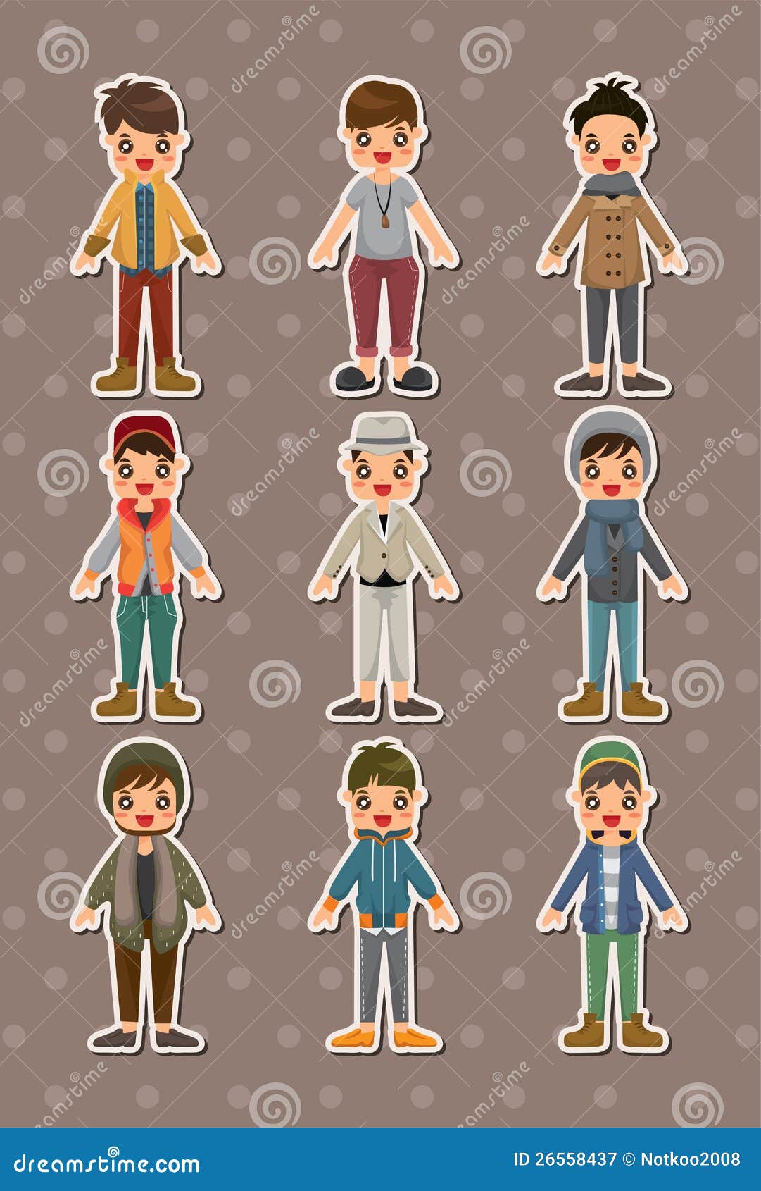 Cartoon Charming Young Man Stickers Stock Vector - Illustration of ...