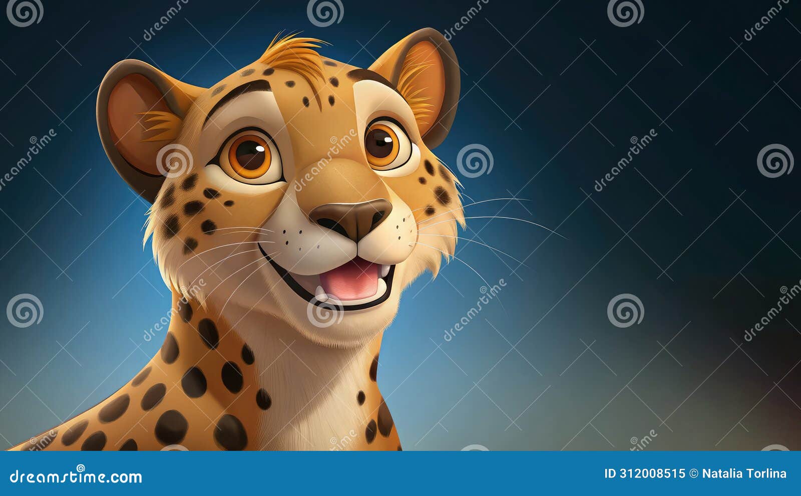 Cartoon Cute Cheetah Character on a Blue Background Stock Illustration ...