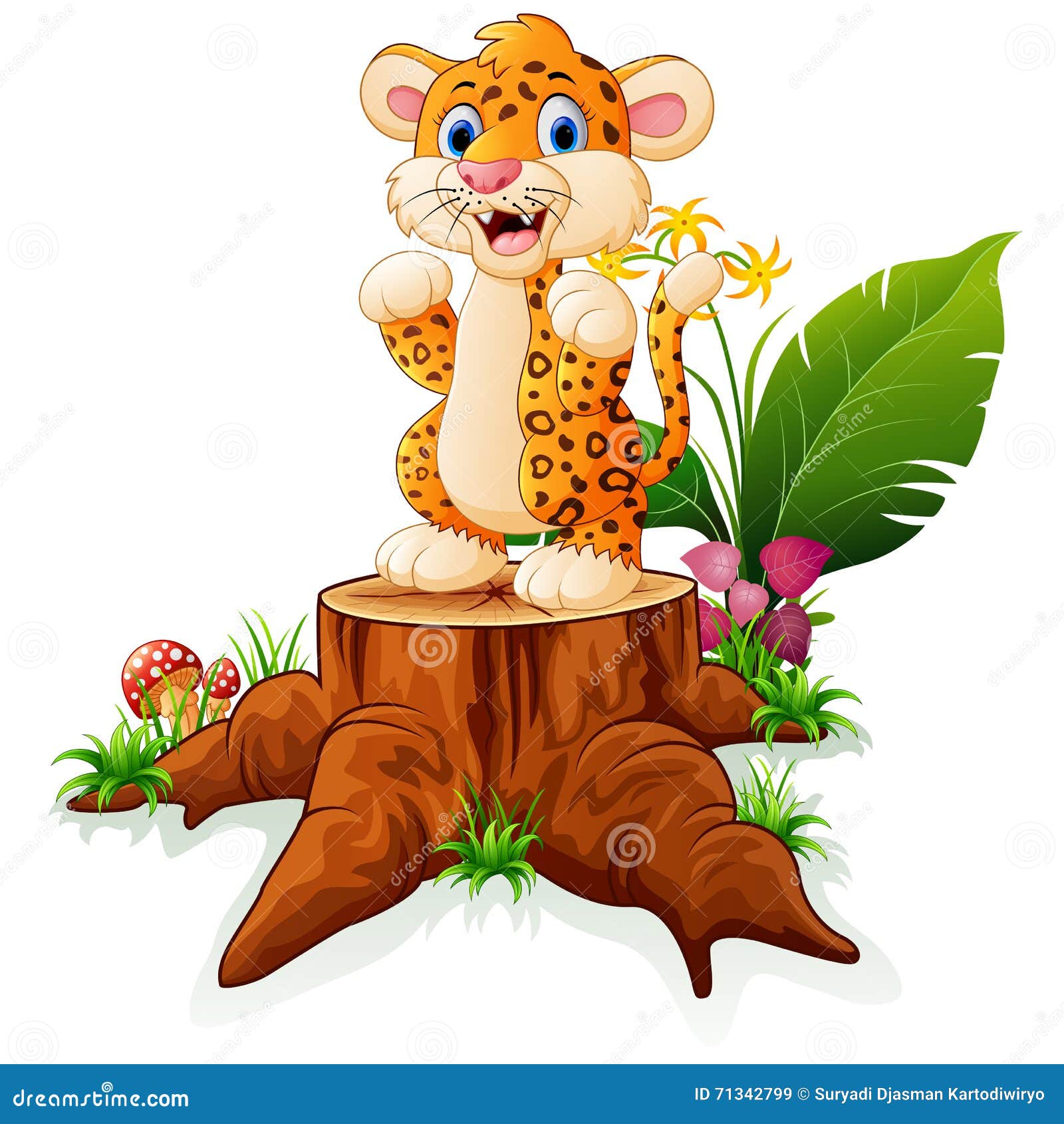 Cartoon Cheetah Standing on Tree Stump Stock Vector - Illustration of ...
