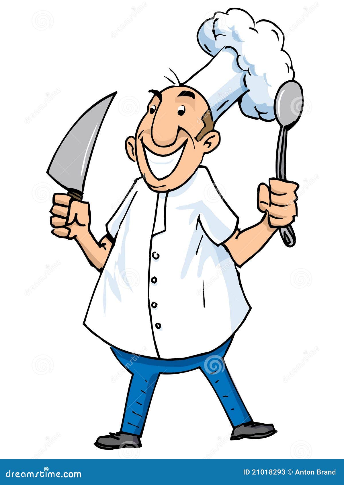 Cartoon of a Chef with Carving Knife and Ladle Stock Vector ...
