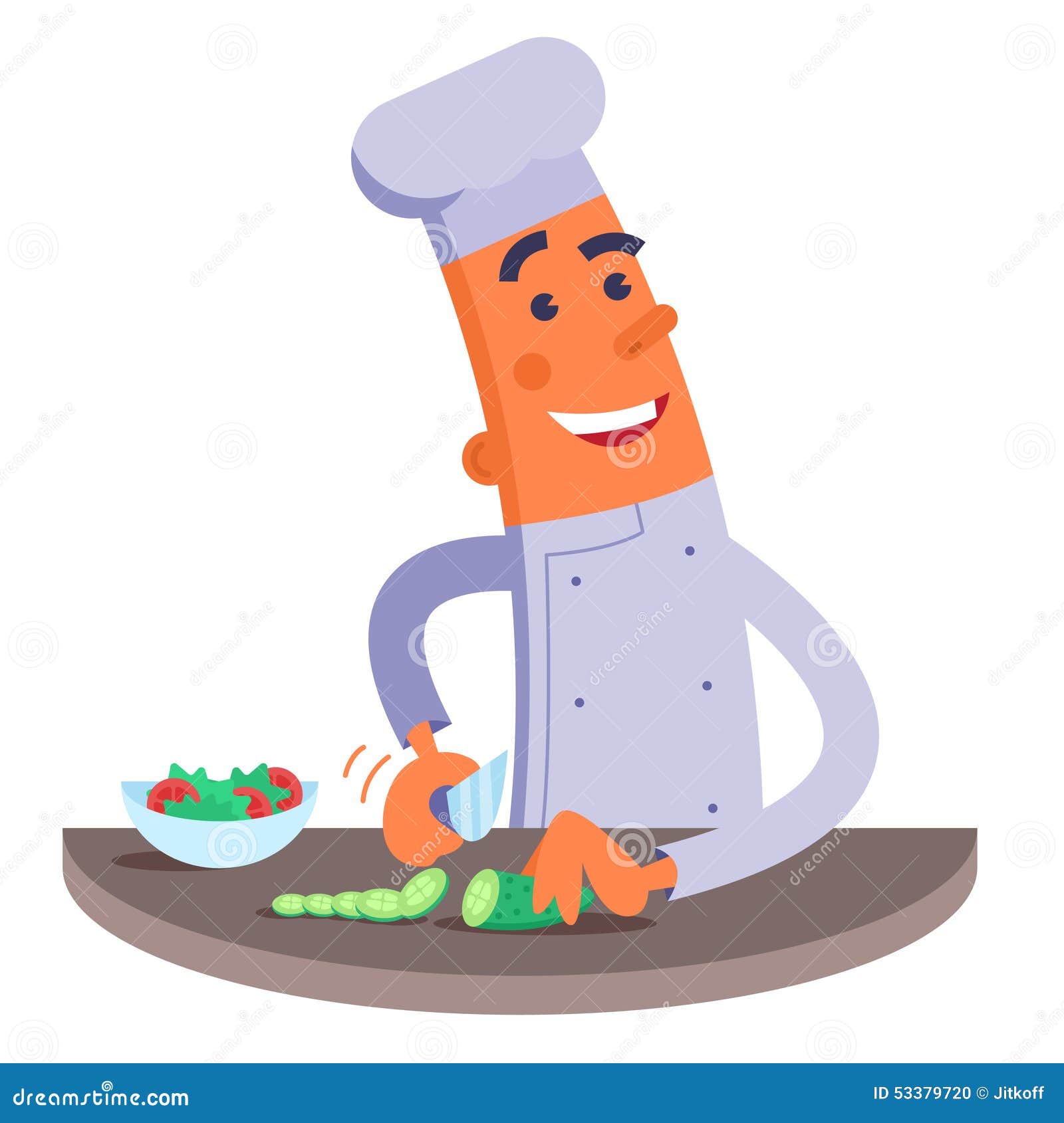 Cartoon Chef Cuts the Vegetables for Salad Stock Vector - Illustration ...