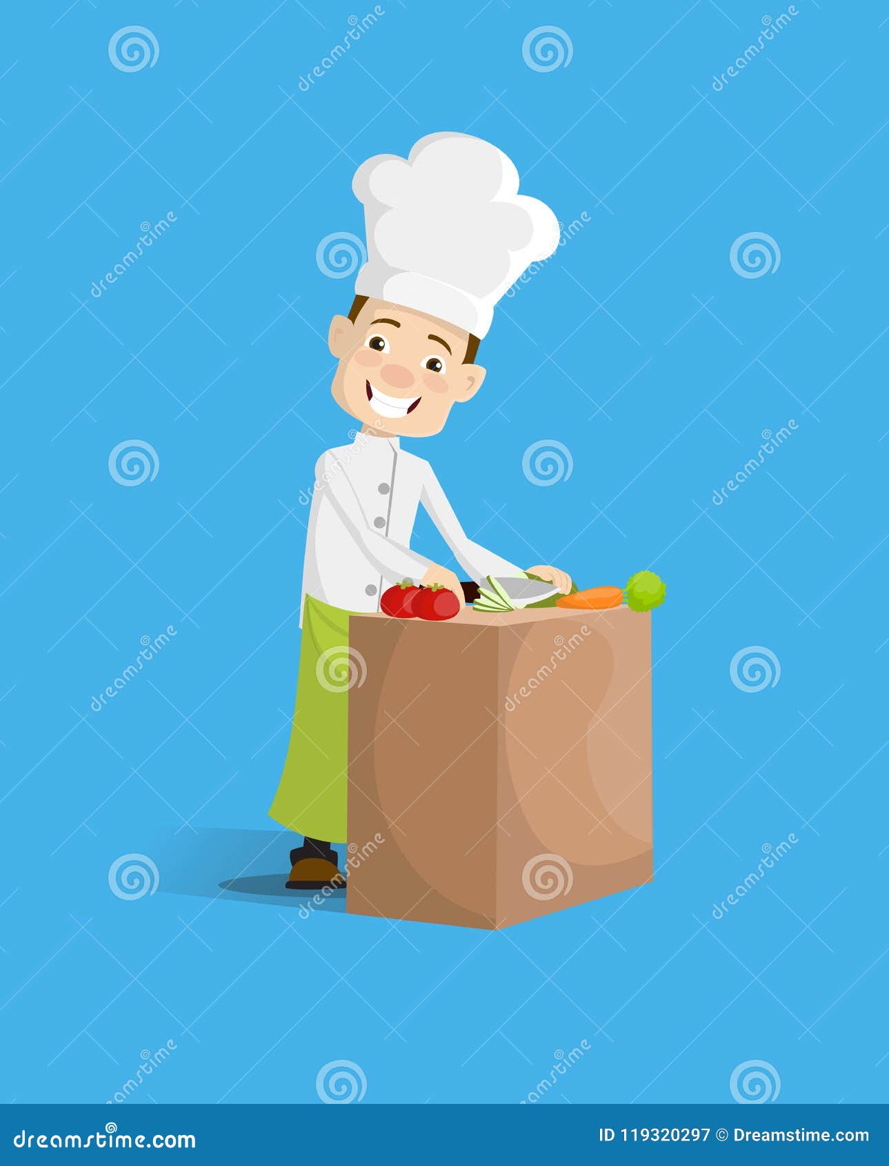 Cartoon Chef Cutting Vegetables Flat Vector Illustration Design Stock ...
