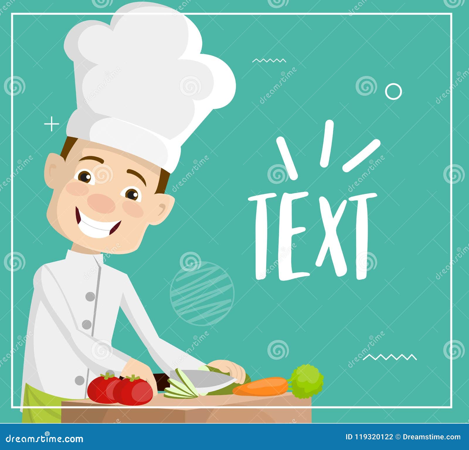 Cartoon Chef Cutting Veggies Flat Vector Illustration Design Stock ...