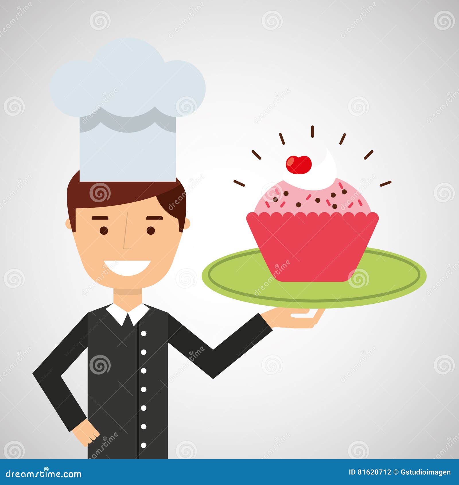 Cartoon Chef Dessert Cupcake Cherry Chips Stock Vector - Illustration ...