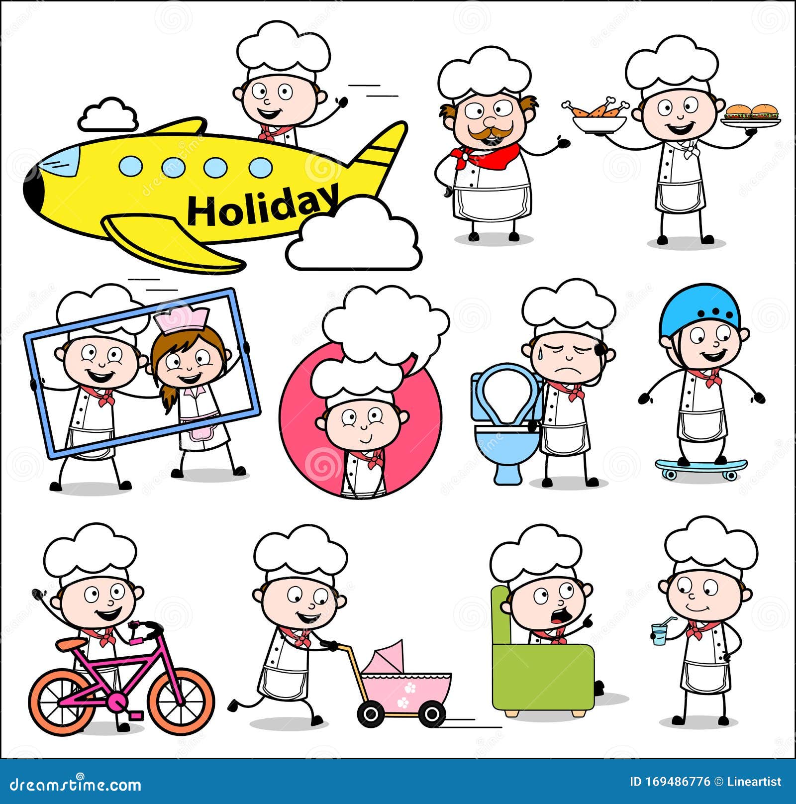 Cartoon Chef with Different Concepts - Comic Concepts Vector ...