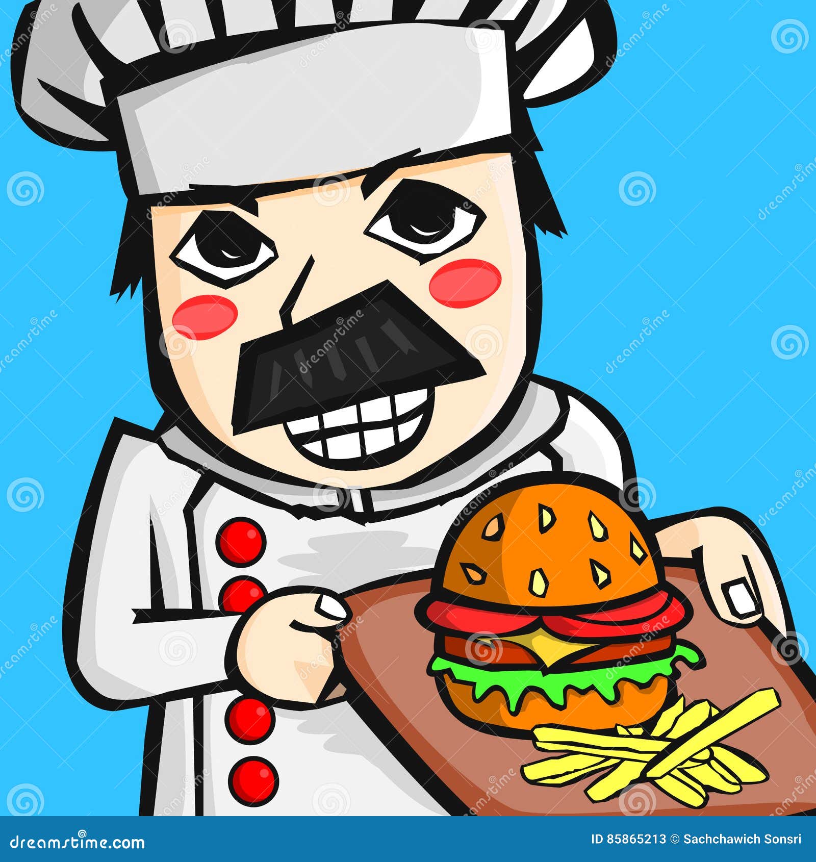 Cartoon Chef Holding Burger. Stock Illustration - Illustration of ...