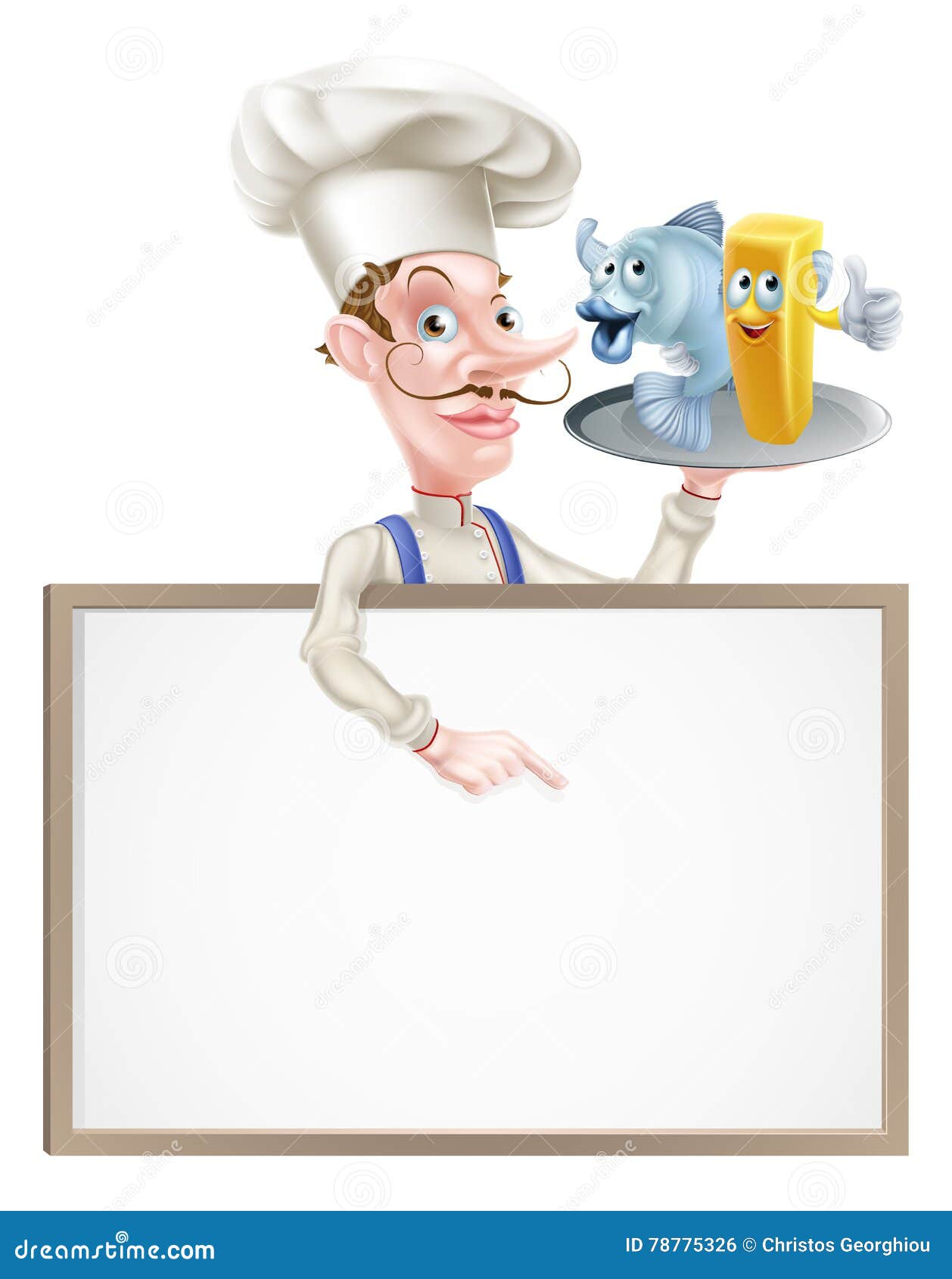 Cartoon Chef Holding Fish and Chips Sign Stock Vector - Illustration of ...