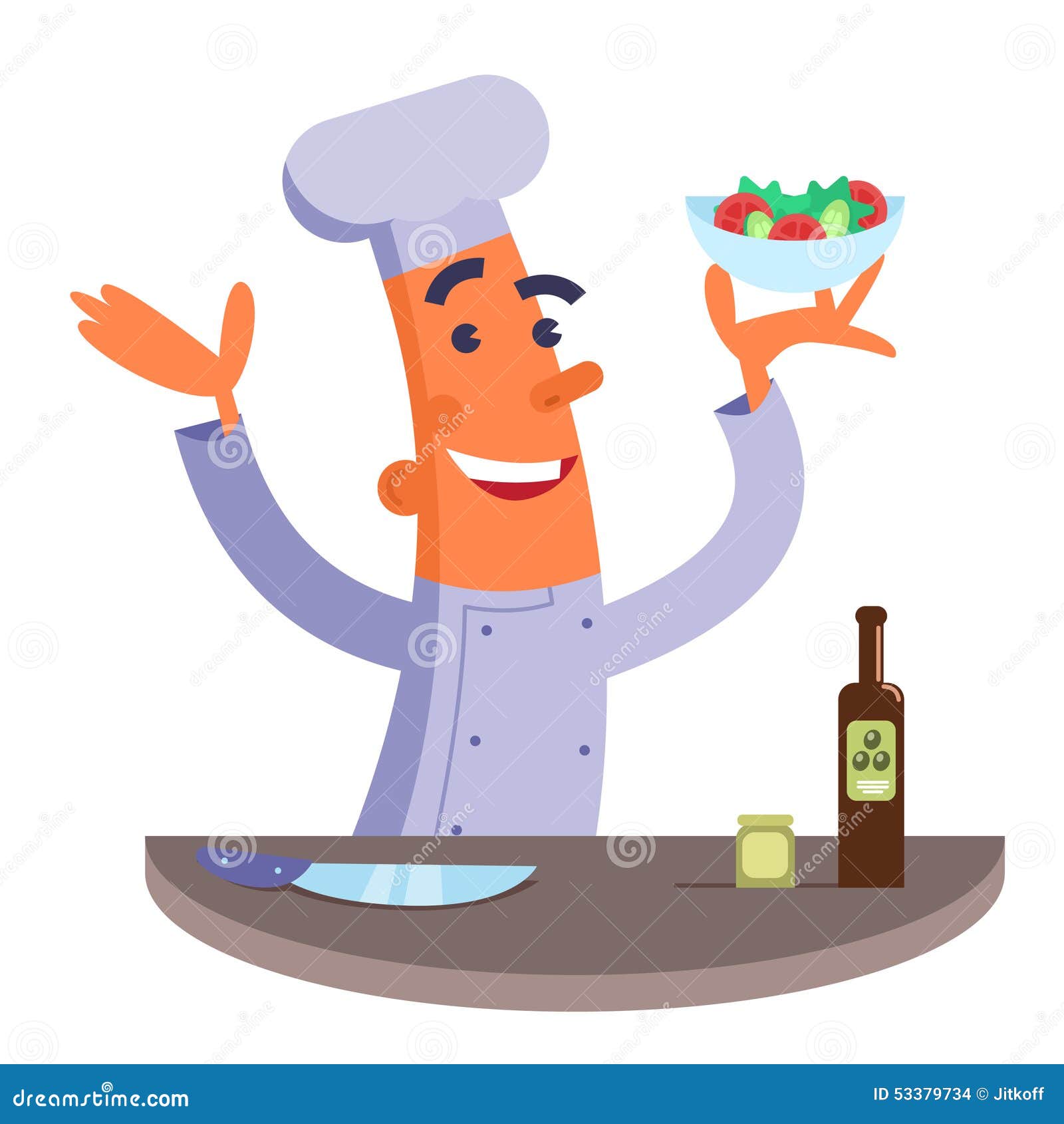Cartoon Chef Holding Plate with Salad Stock Vector - Illustration of ...