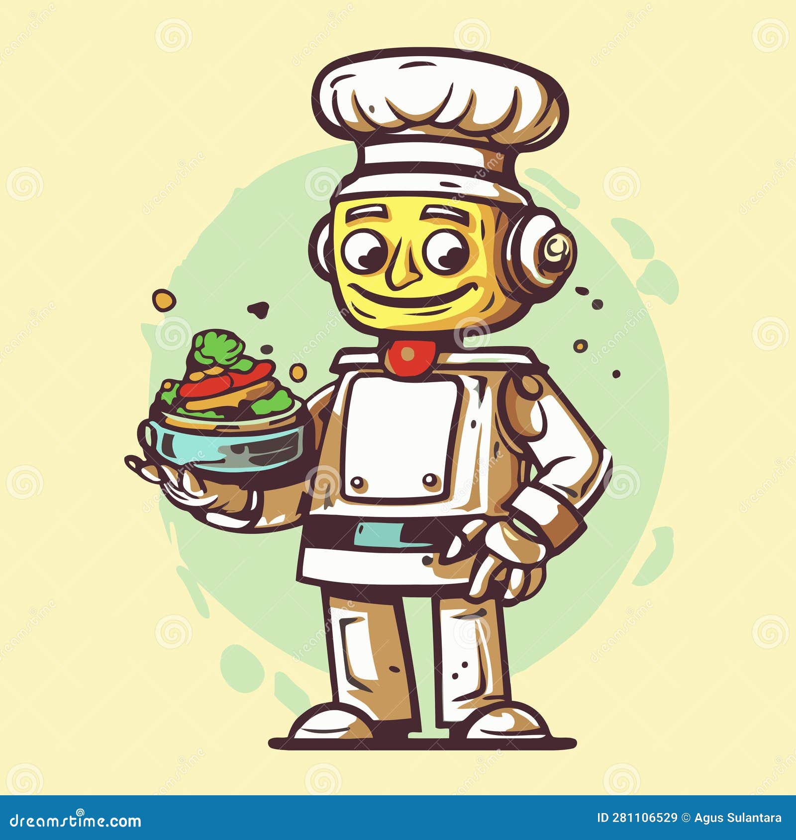 Cartoon Chef with a Plate of Food in His Hand. Vector Illustration ...
