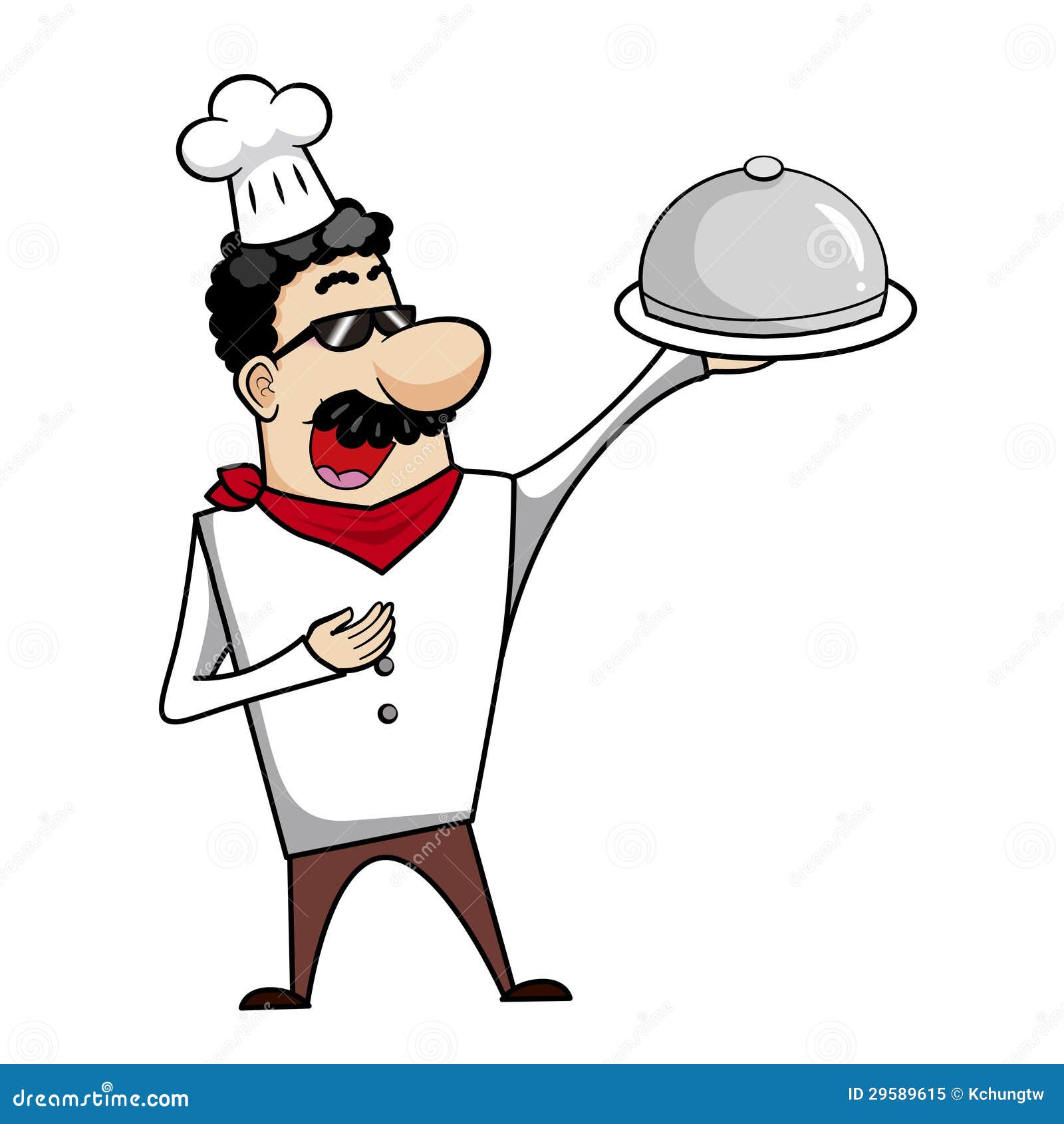 Cartoon Chef with Serving Tray Stock Vector - Illustration of grinning ...