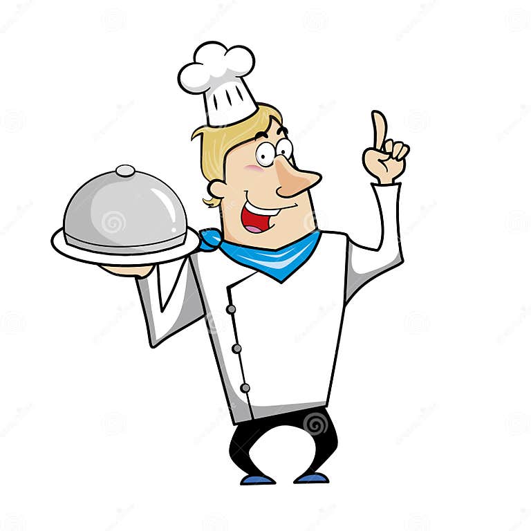 Cartoon Chef with Serving Tray Stock Vector - Illustration of blonds ...